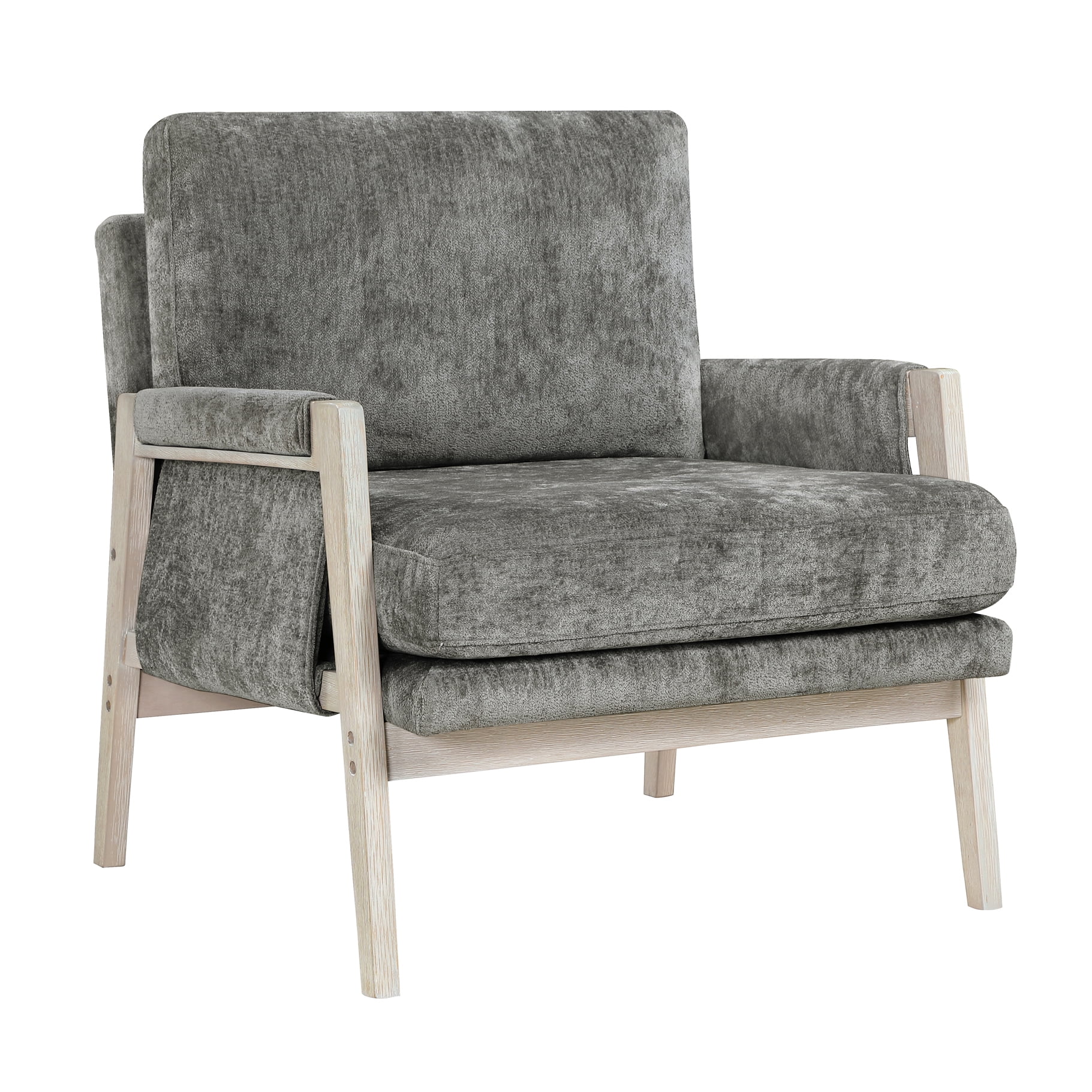 Contemporary Solid Wood Accent Chair, Brownish Gray Color, Pocket Coils ...