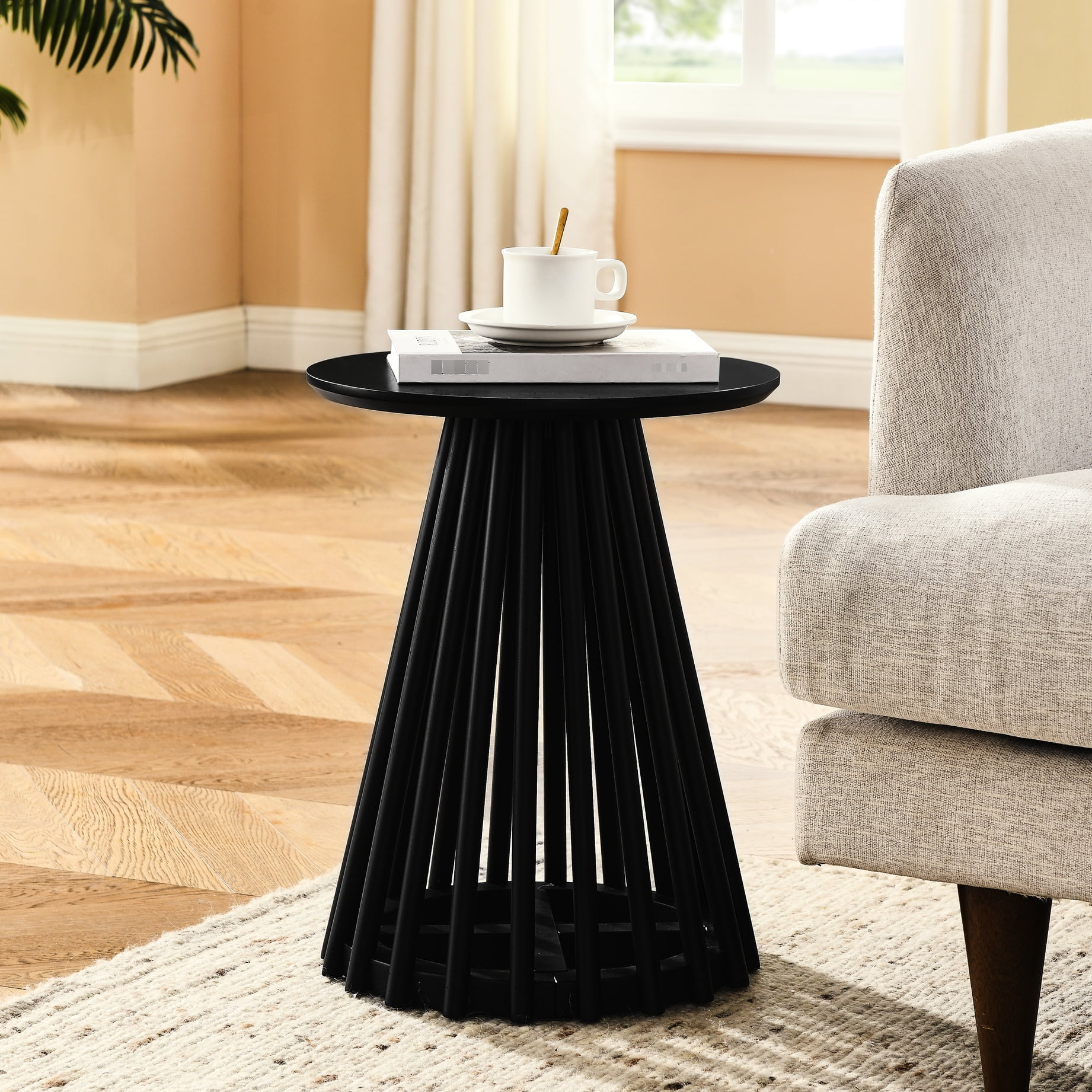 Contemporary Solid Wood Coffee Table, Black, 15.4x15.4x19.7, Desktop ...