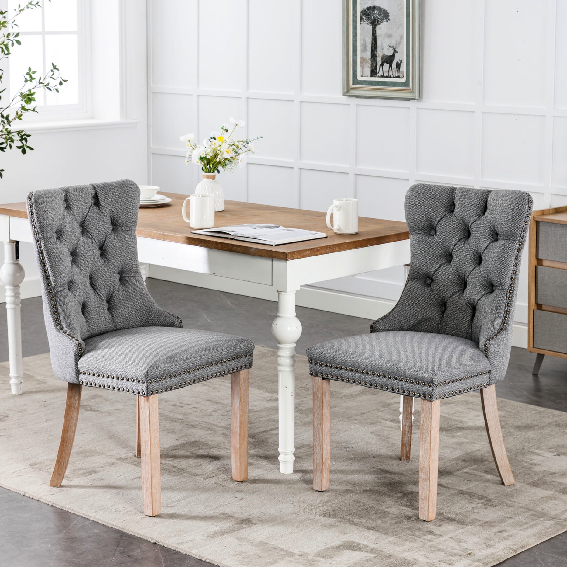Contemporary Solid Wood Dining Chair , 2 In Gray Linen Sw6801gy ...