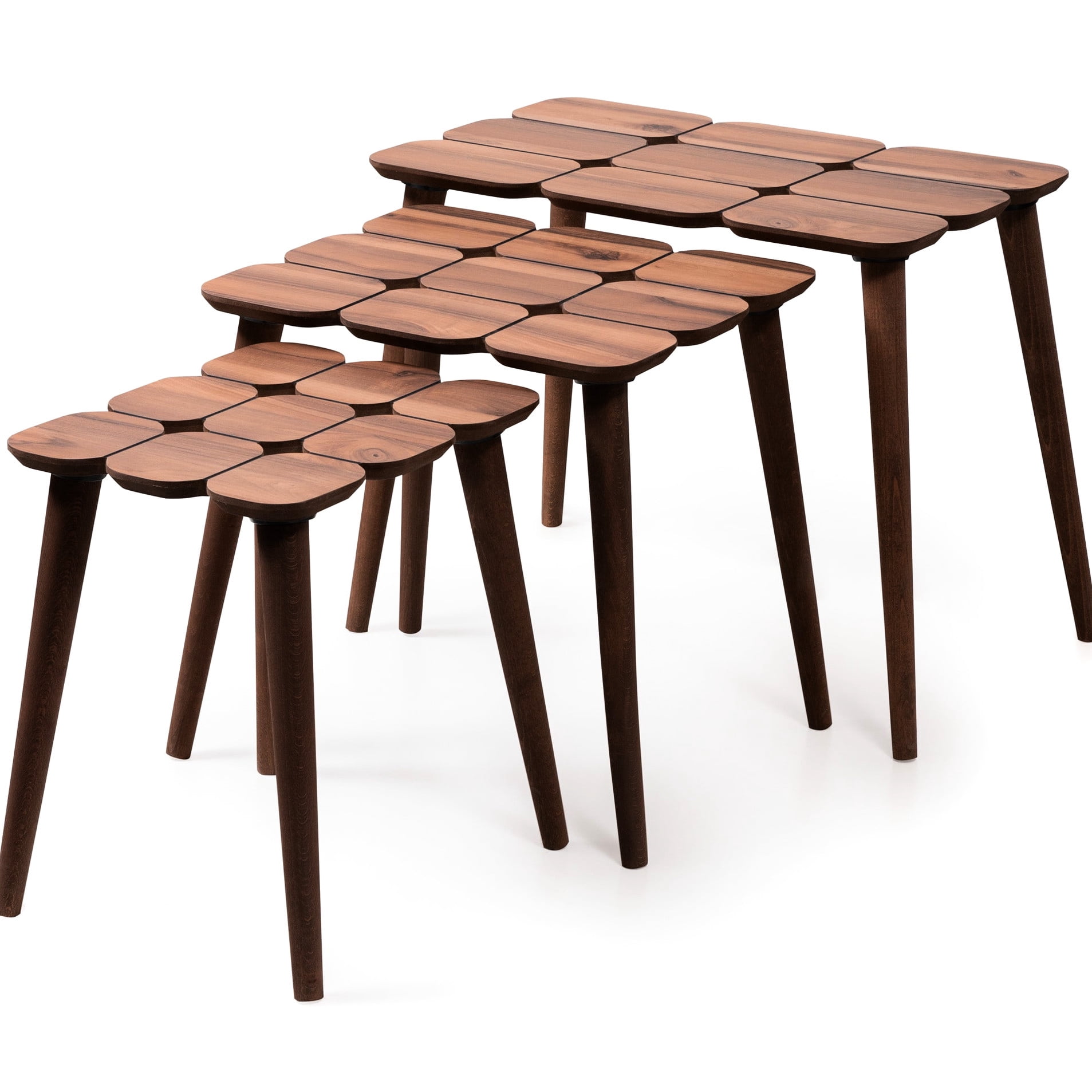 Contemporary Solid Wood Walnut Nesting Table With Clean Design Stylish ...
