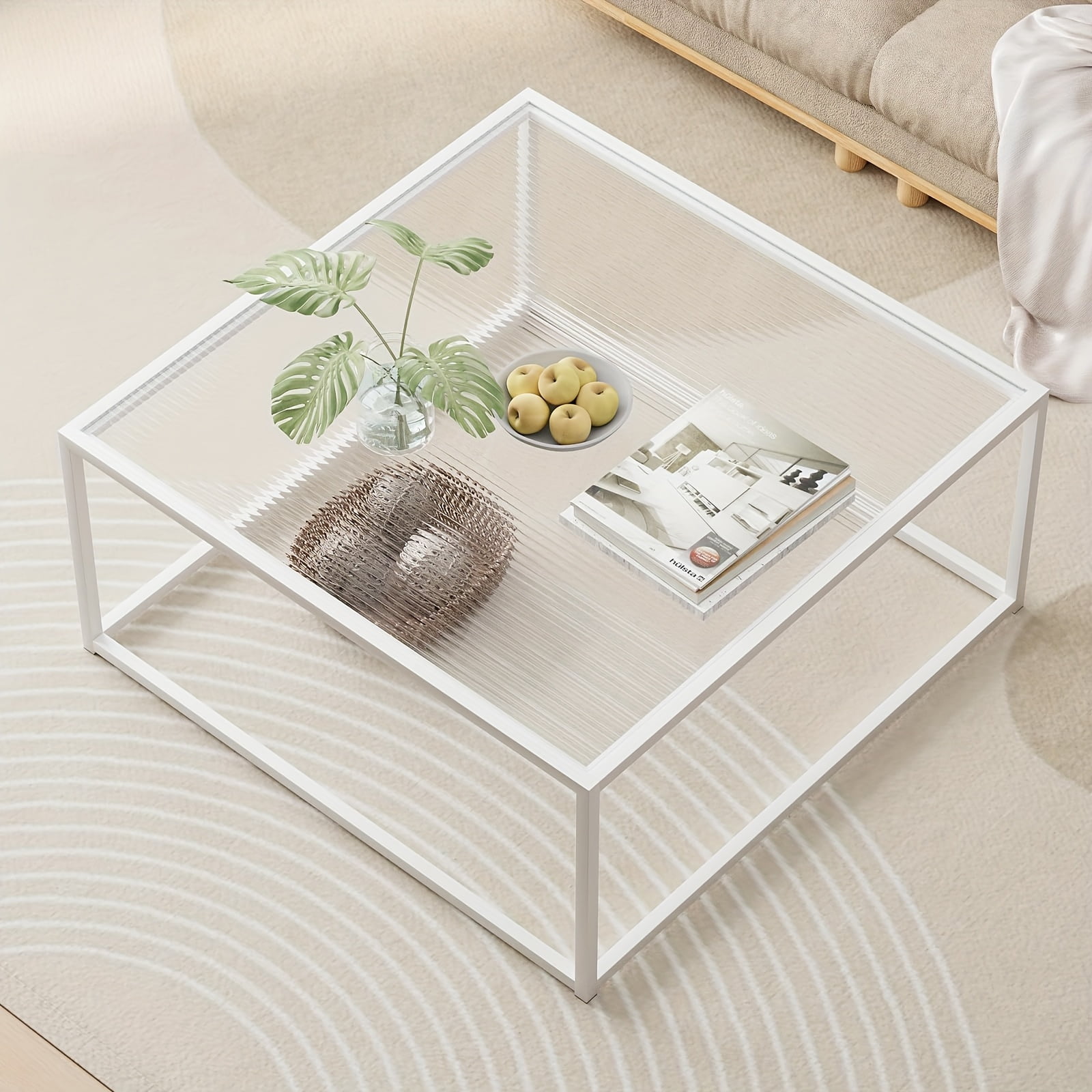 Contemporary Square Clear Glass Coffee Table with Minimalist Design ...
