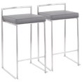 Contemporary Stackable Counter Stool in Stainless Steel with Grey Faux ...