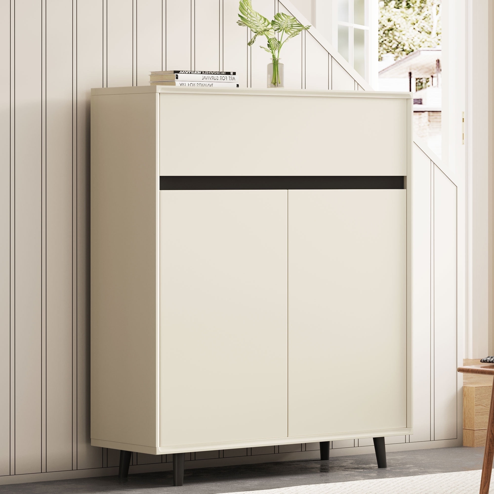 NessCarsti Contemporary Storage Cabinet, 2 Doors, 31.69" W, Beige, for ...