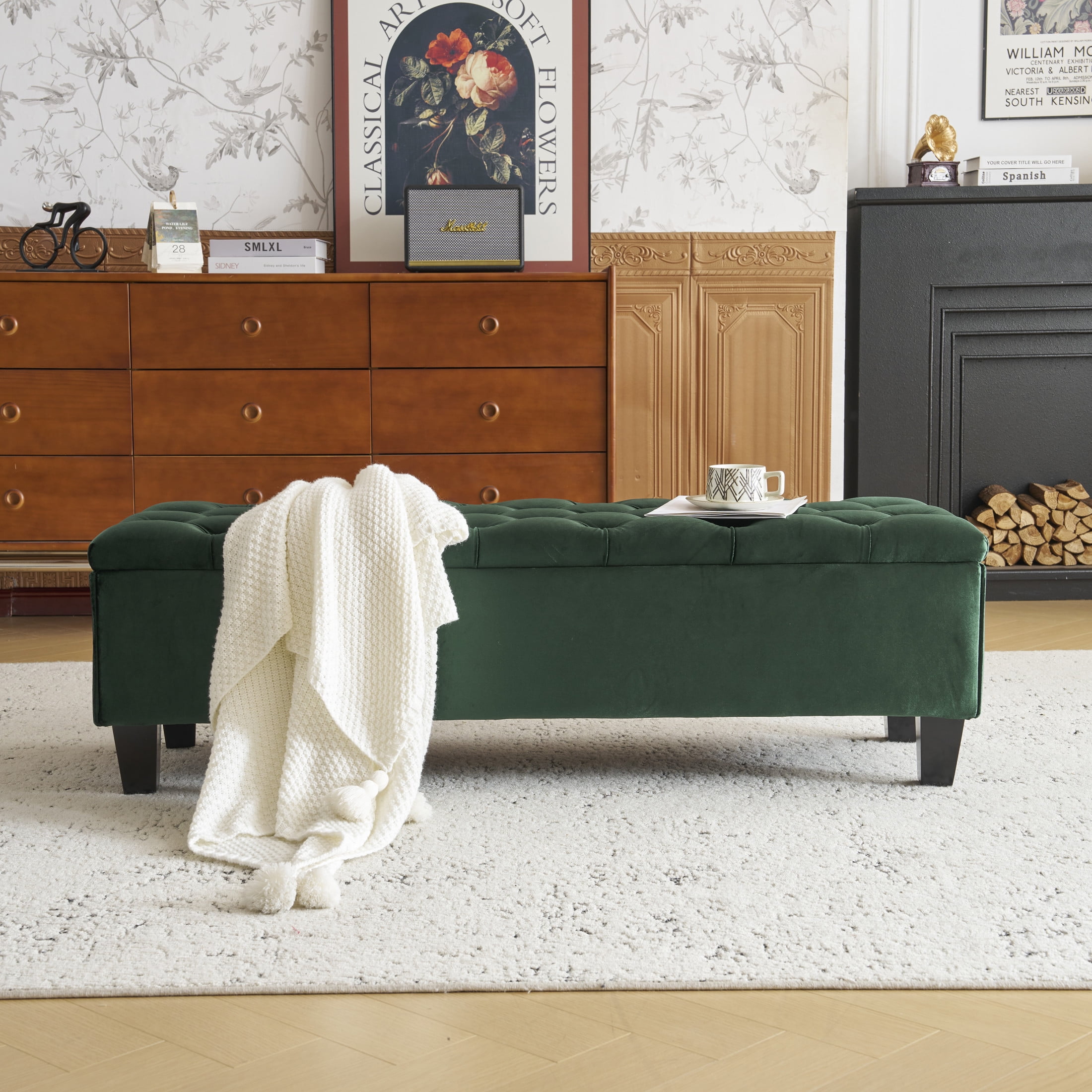 Contemporary Storage Ottoman Bench with Button Tufting, Diamond Stitch ...