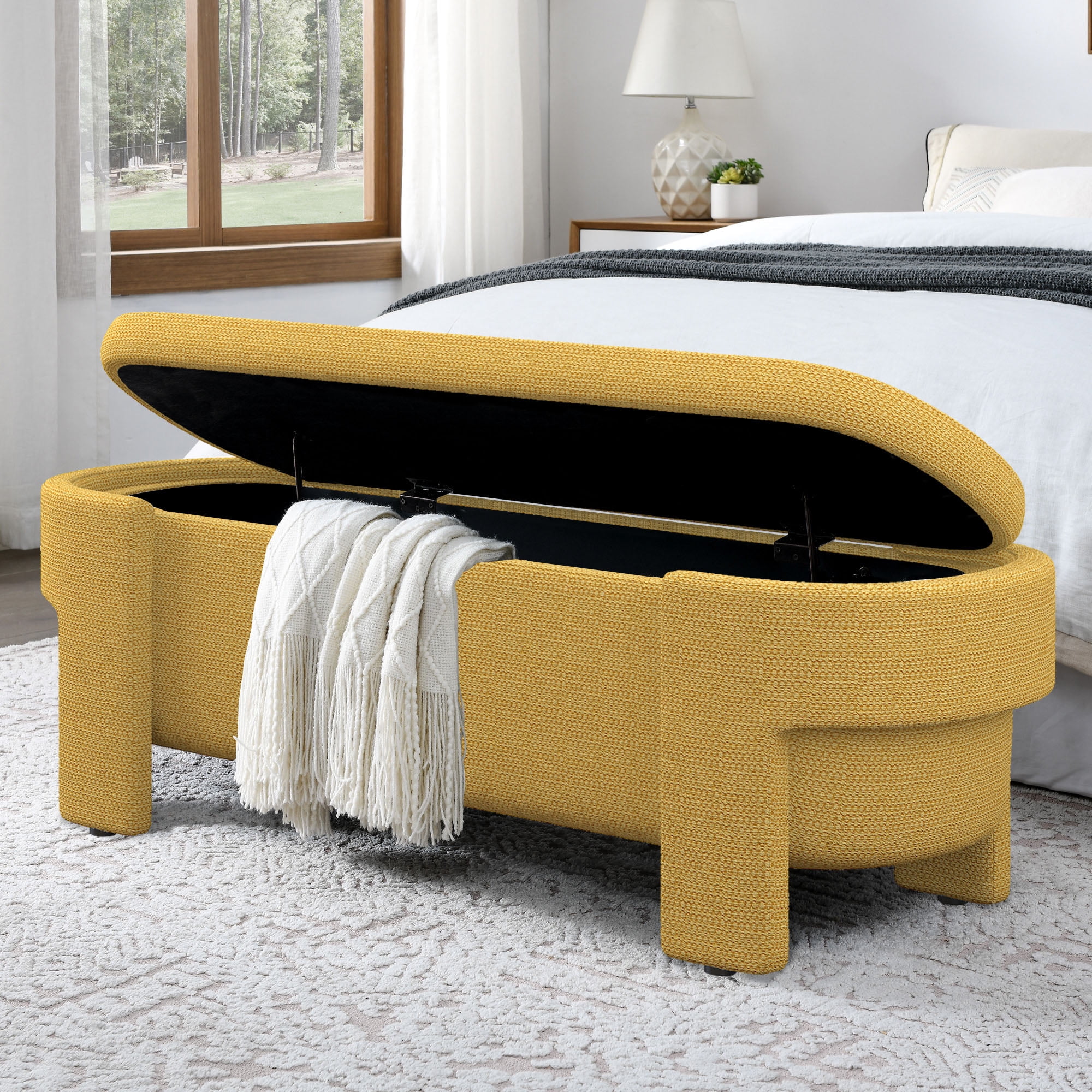 Contemporary Stripe Linen Storage Bench with Sturdy Design Perfect for ...
