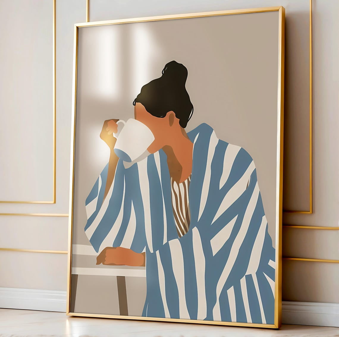 Contemporary Striped Wall Art, Abstract Woman Decor, Colorful Art Print ...