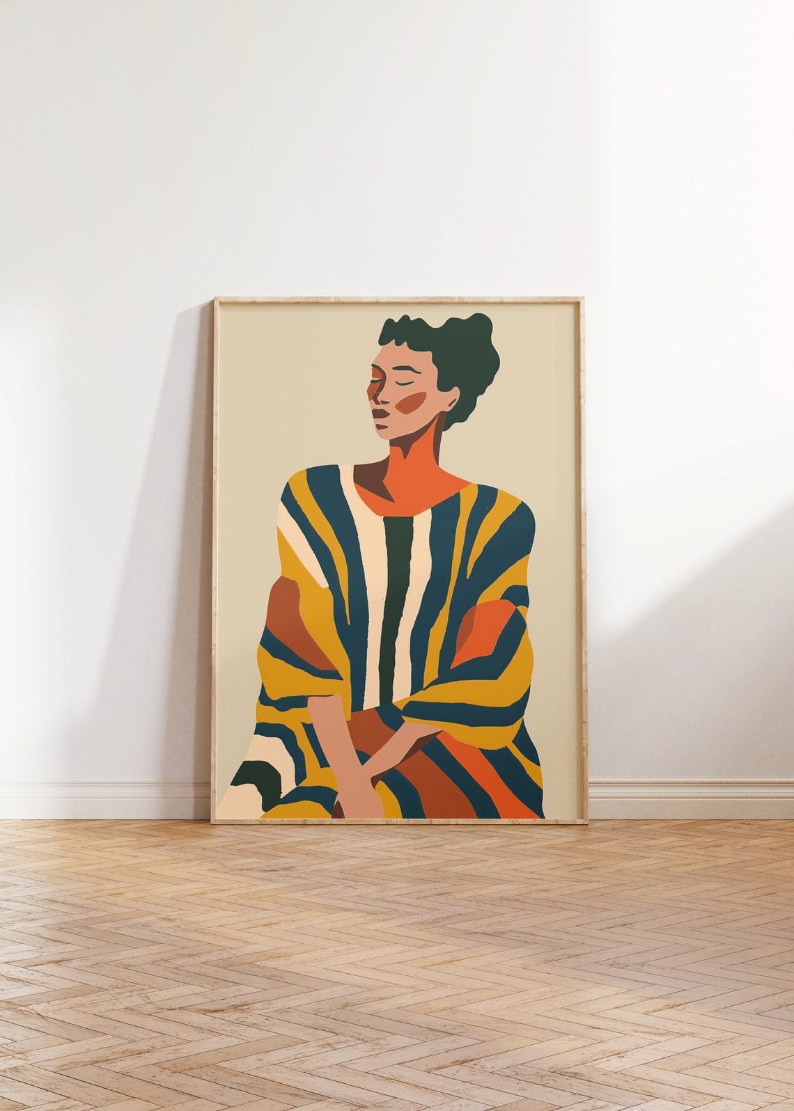 Contemporary Striped Wall Art, Abstract Woman Decor, Colorful Art Print ...