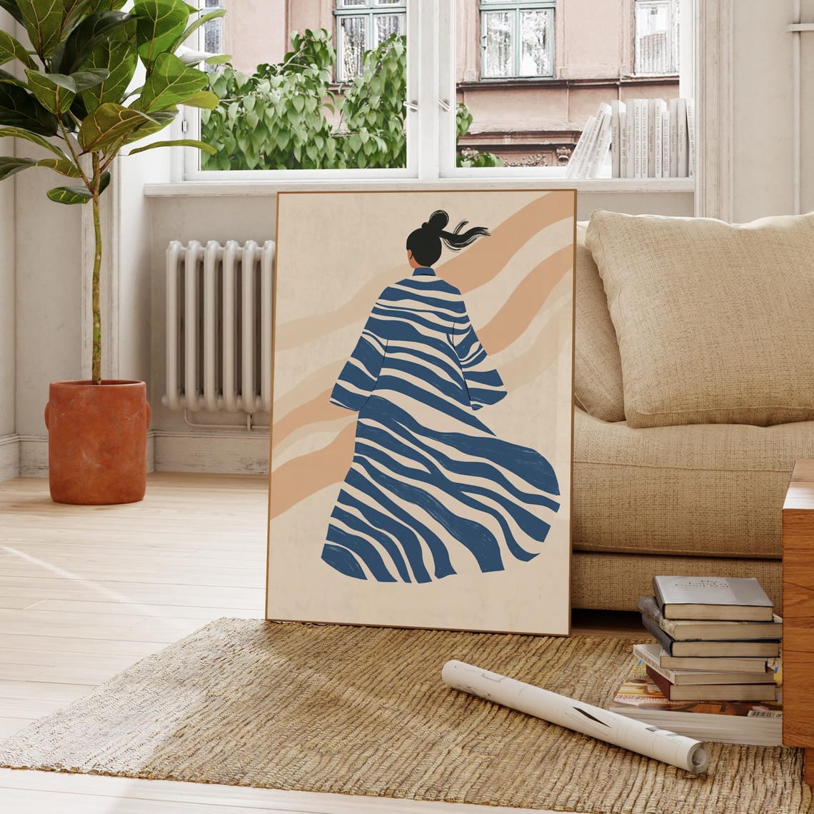 Contemporary Striped Wall Art, Woman Female Decor, Fashion Art Print ...