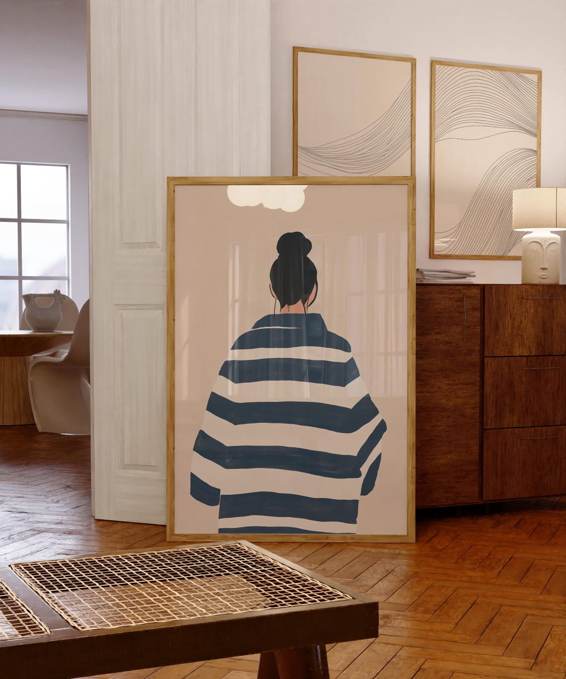 Contemporary Striped Wall Art, Woman Female Decor, Fashion Art Print ...