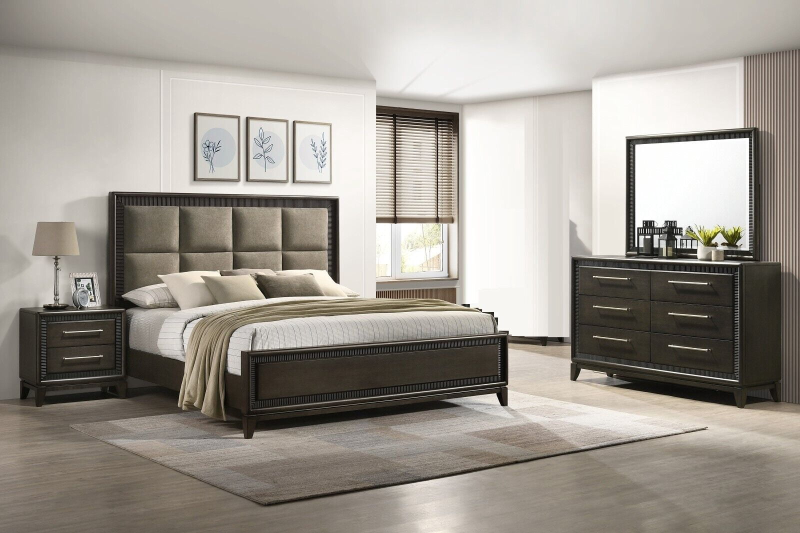 Contemporary Style 4pc Queen Size Brown Finish Beautiful Design Padded ...