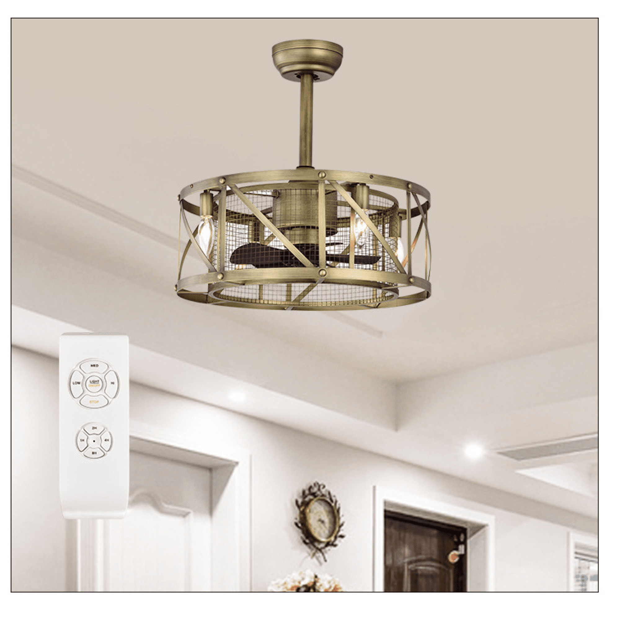 Contemporary Style Antique Brown 5-Blade Small Ceiling Fan with Remote ...