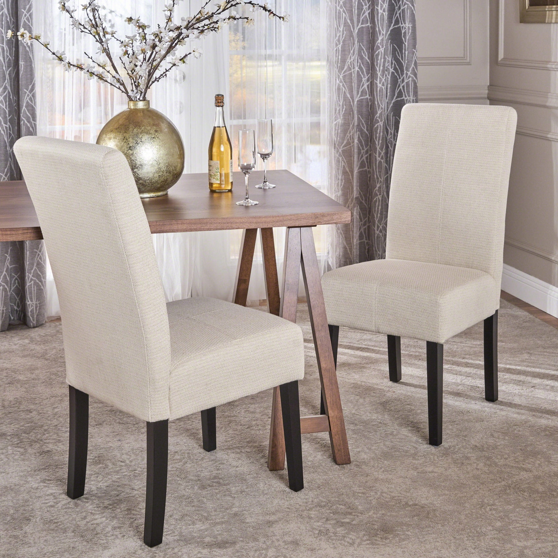 Contemporary Style Beige Dining Chair Set (2) - T - Stitch, Easy ...