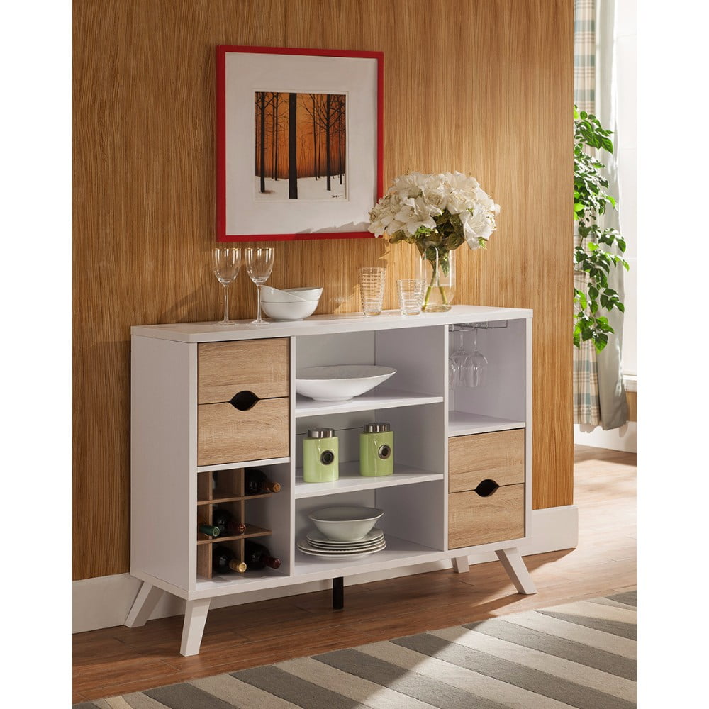 Contemporary Style Buffet Table With Wood Cutout Drawers, Brown and ...