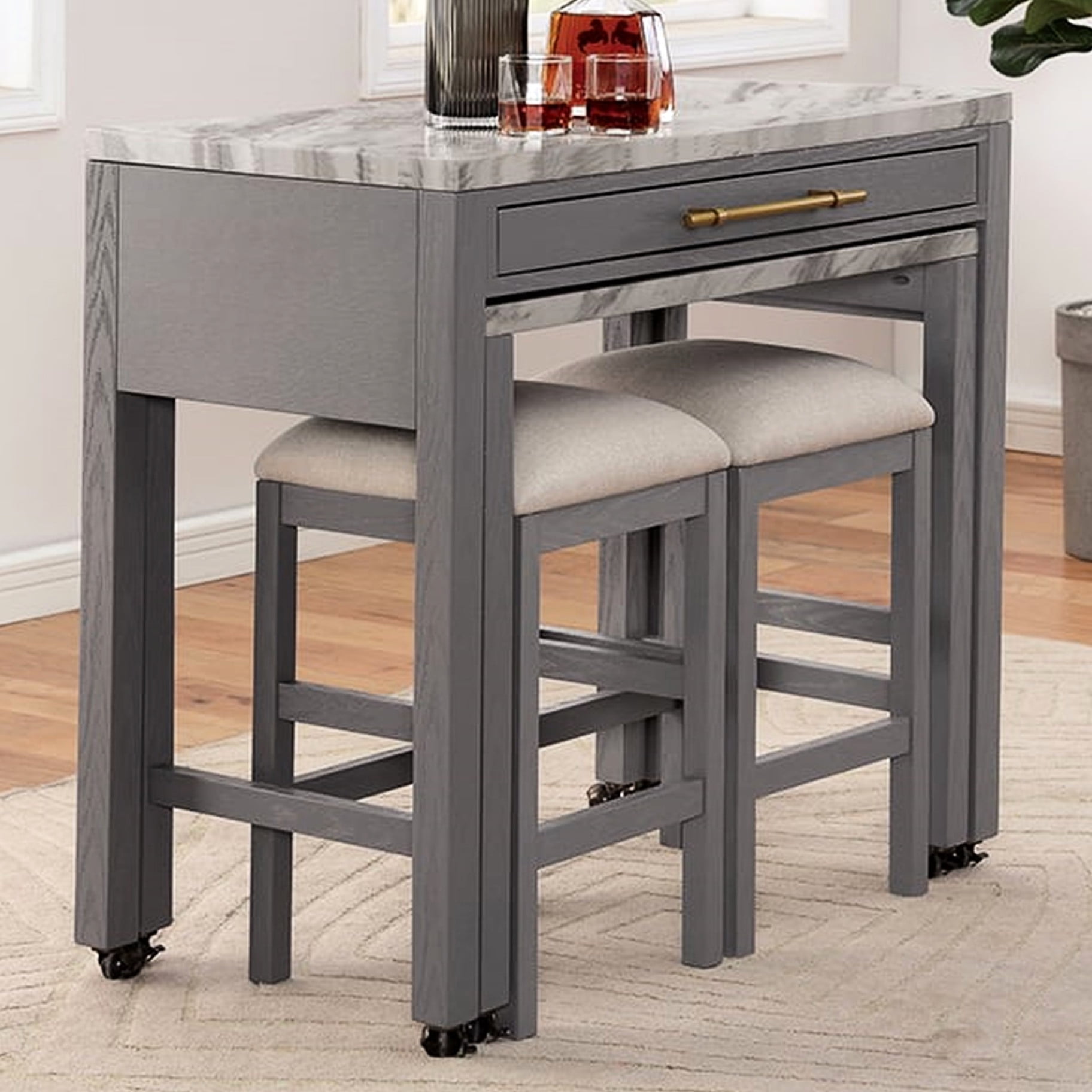 Contemporary Style Counter Height Dining Table With Faux Marble And ...