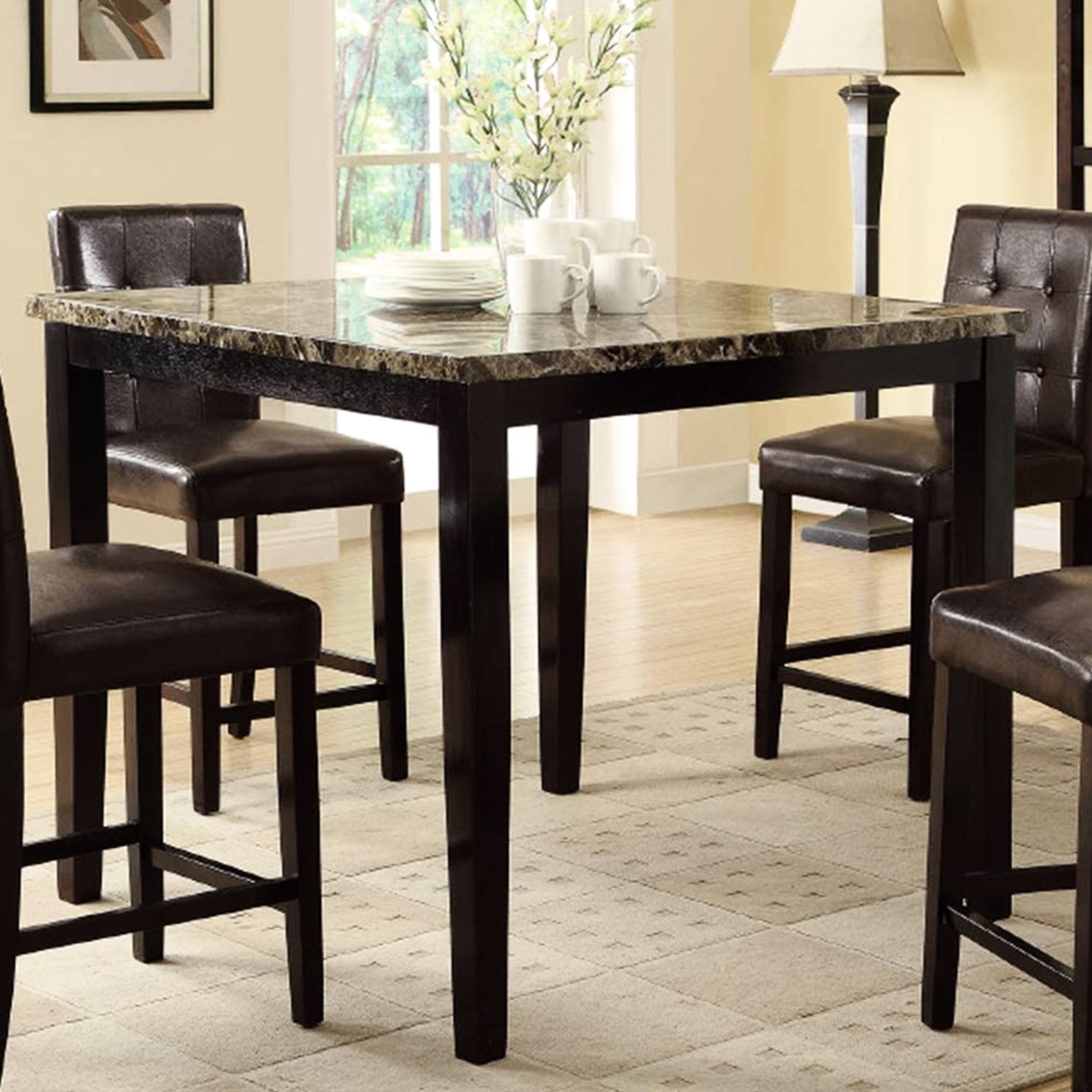 Contemporary Style Faux Marble Dining Table In Dark Brown With Birch ...