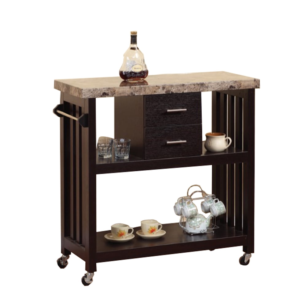 Contemporary Style Kitchen Cart With Faux Marble Top & 2 Drawers ...