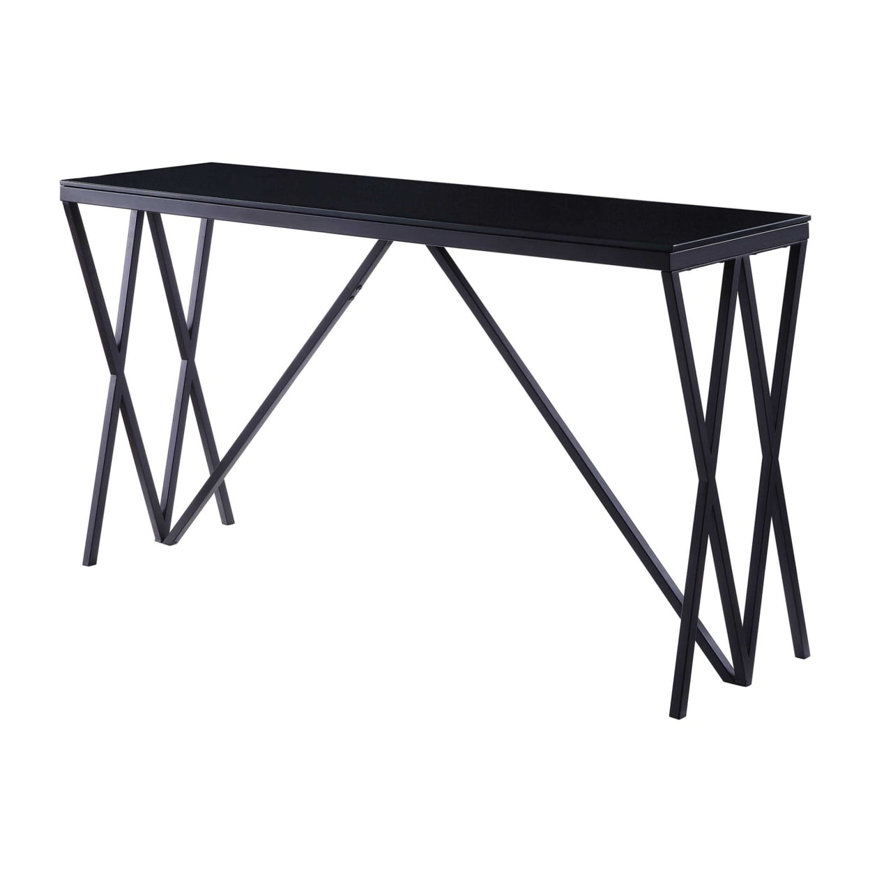 Contemporary Style Metal Sofa Table with Geometric Base, Black- Saltoro ...