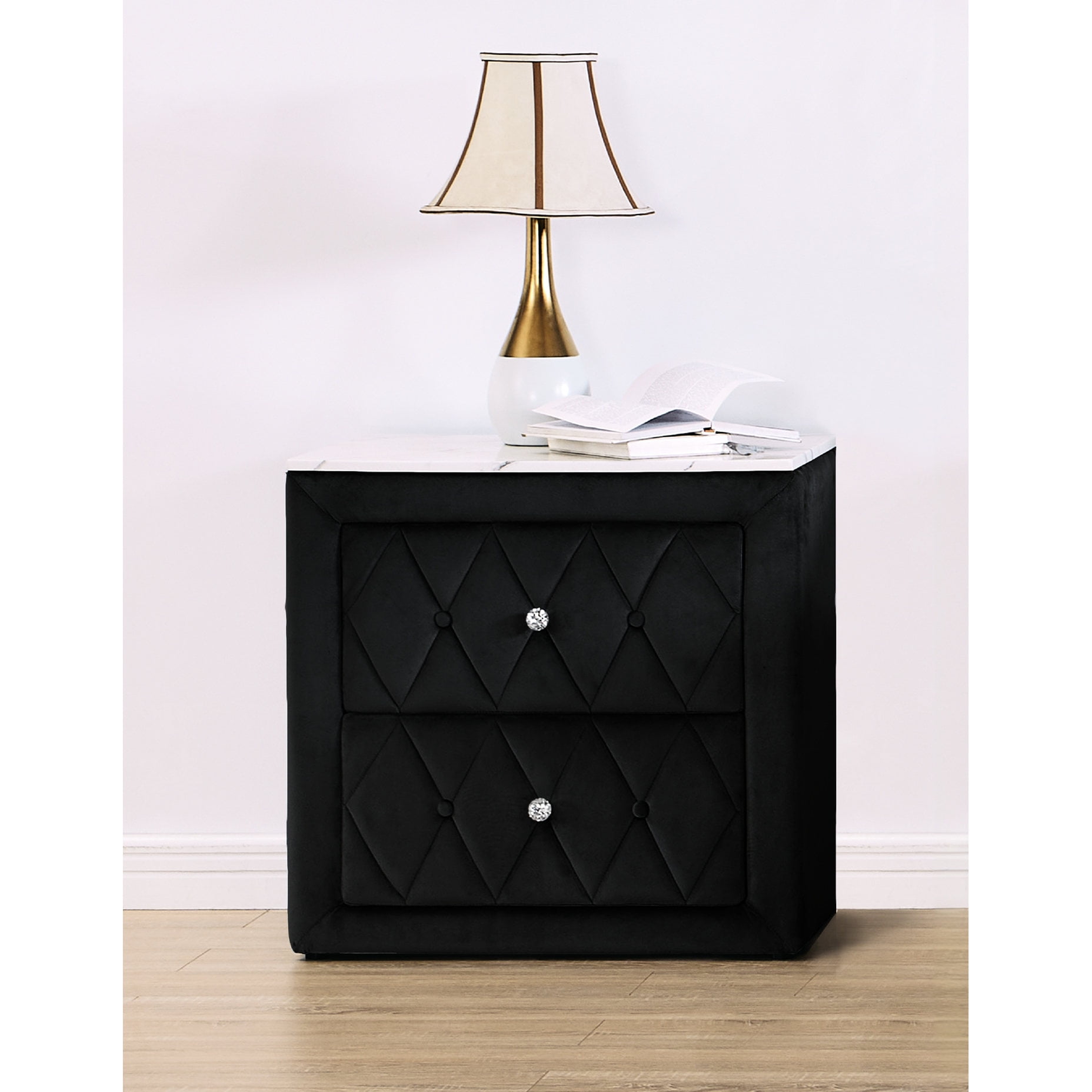 Contemporary Style Nightstand | 2 - Drawer Bedroom Storage Space | Faux ...