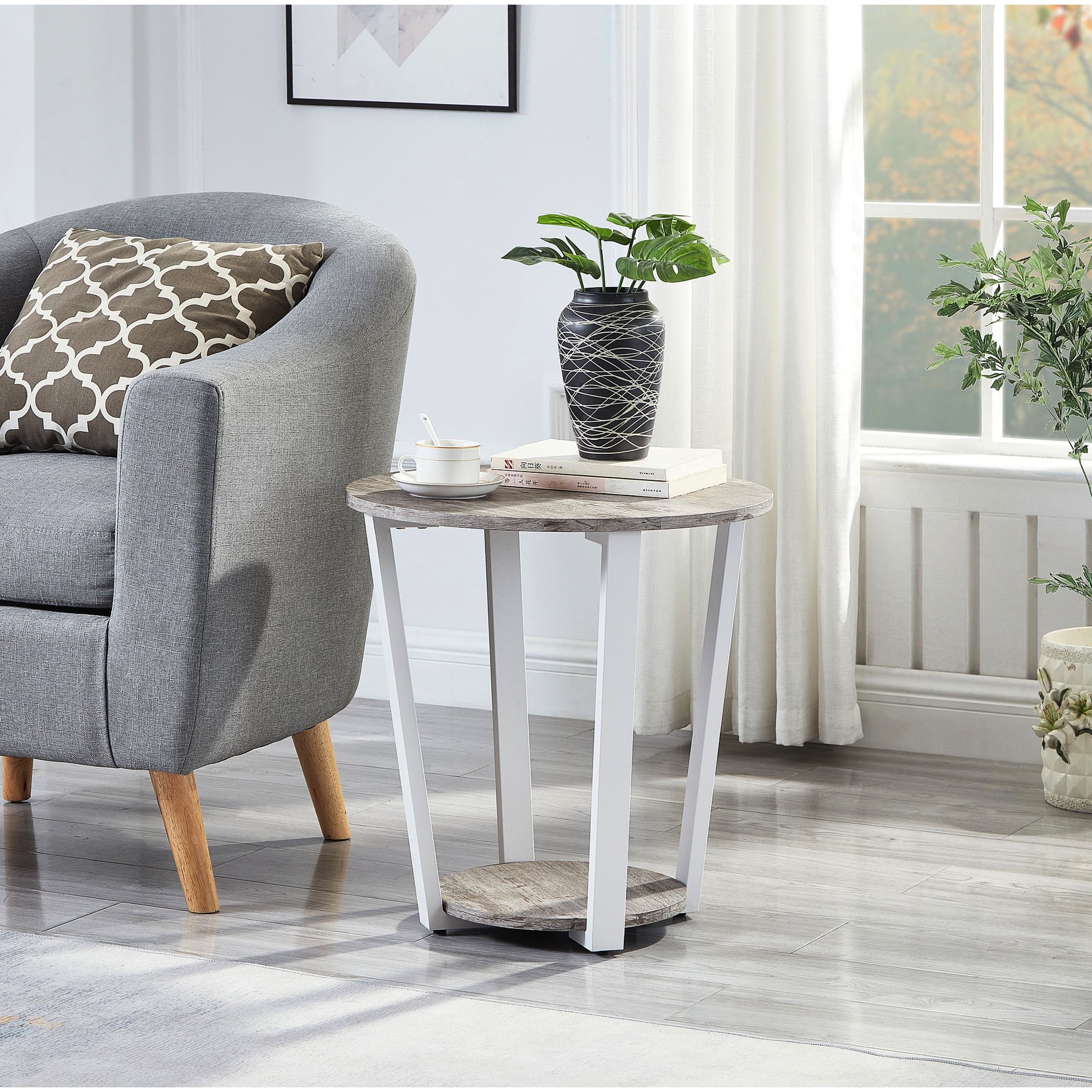 Contemporary Style Round End Table With Gray Shelf. Material. 20dia. X ...