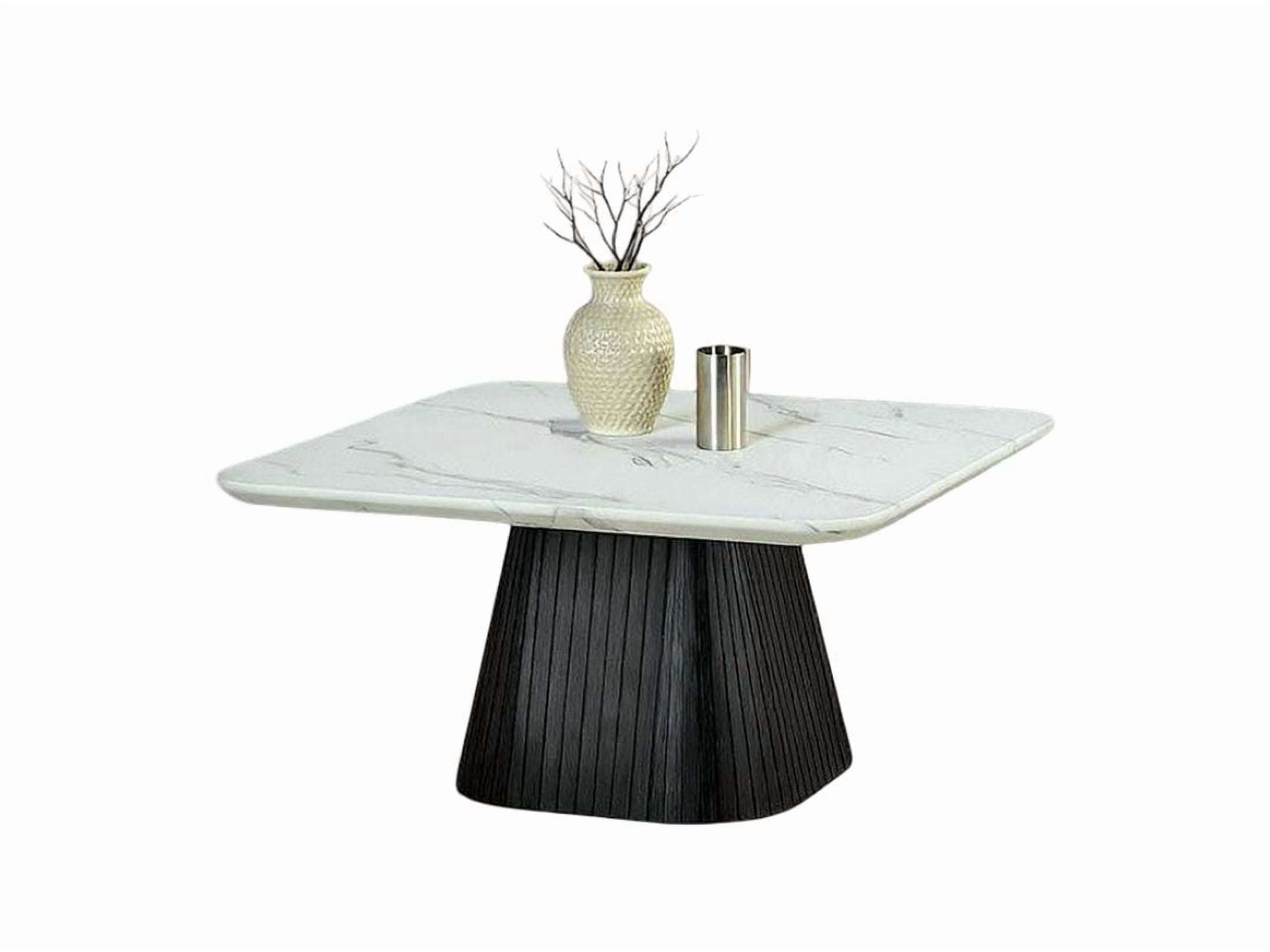 Contemporary Style Square Coffee Table Faux Marble Top Reeded Drum Base ...