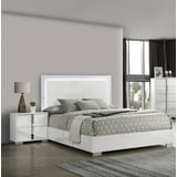 Contemporary Style White Queen Size Bed 2x Nightsands 3pc Set Chrome ...