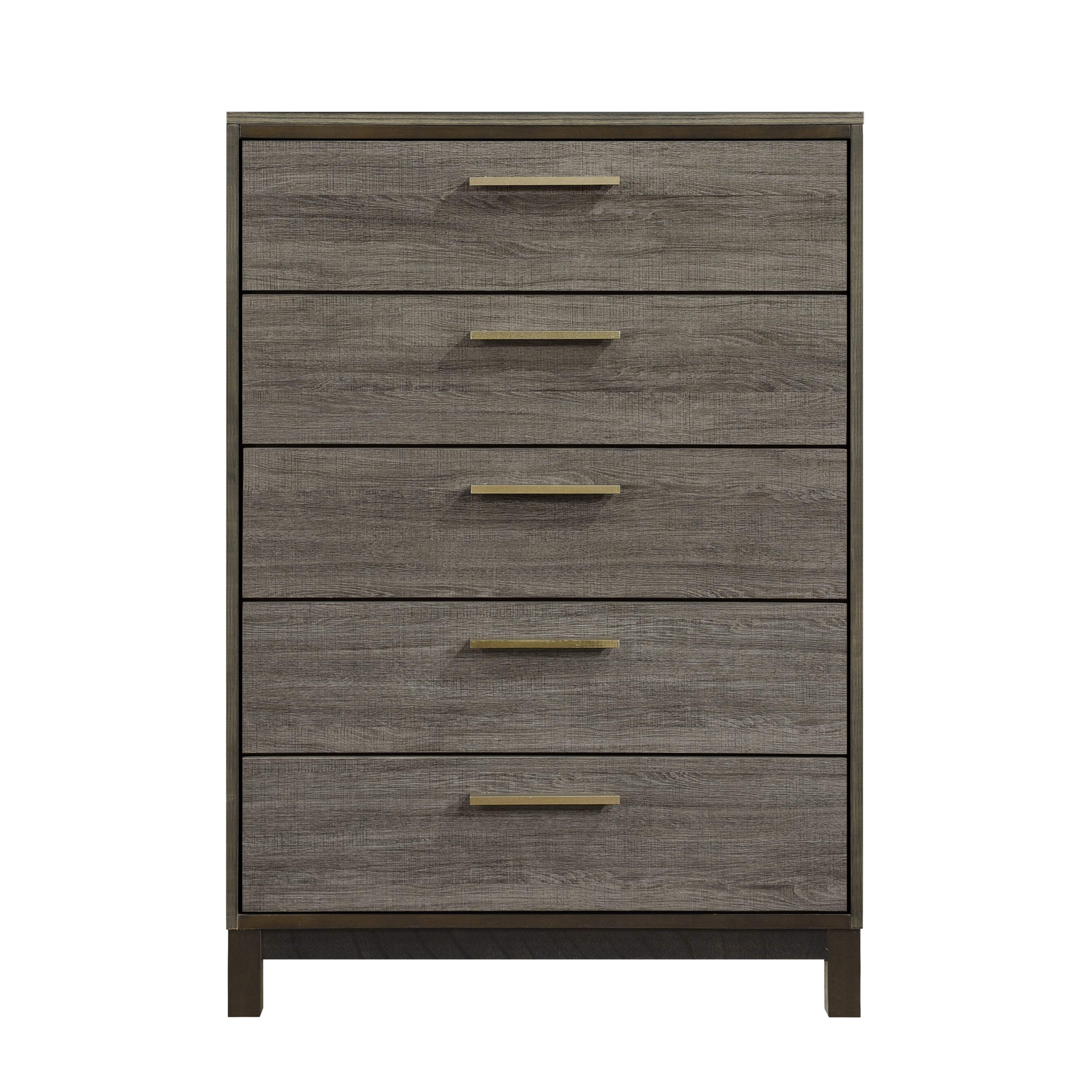Contemporary Styling 1Pc Chest Of 5X Drawers With Antique Bar Pulls Two ...