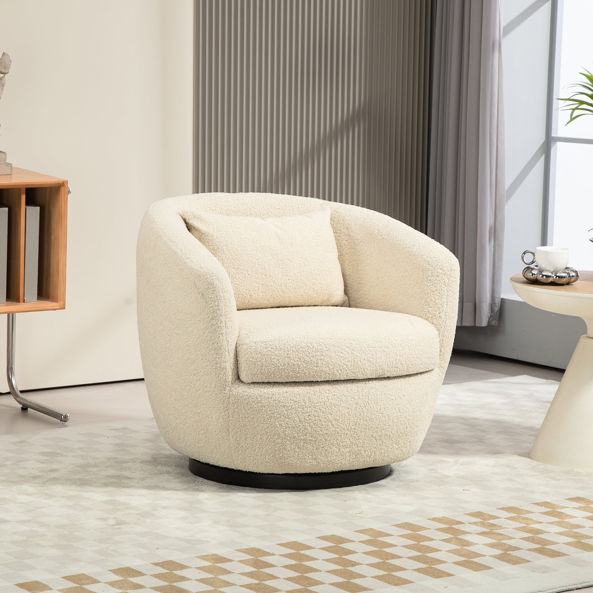 Contemporary Swivel Armchair With Storage - Soft And Fabric Beige ...