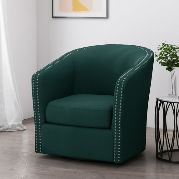 Contemporary Swivel Chair with Nailhead Trim | Features Swivel Function ...