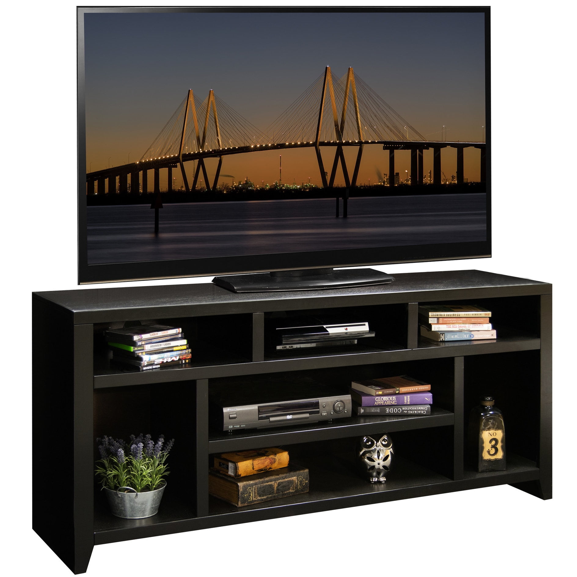 Contemporary TV Stand, 66 inches Wide, No Assembly, Wood - Walmart.com