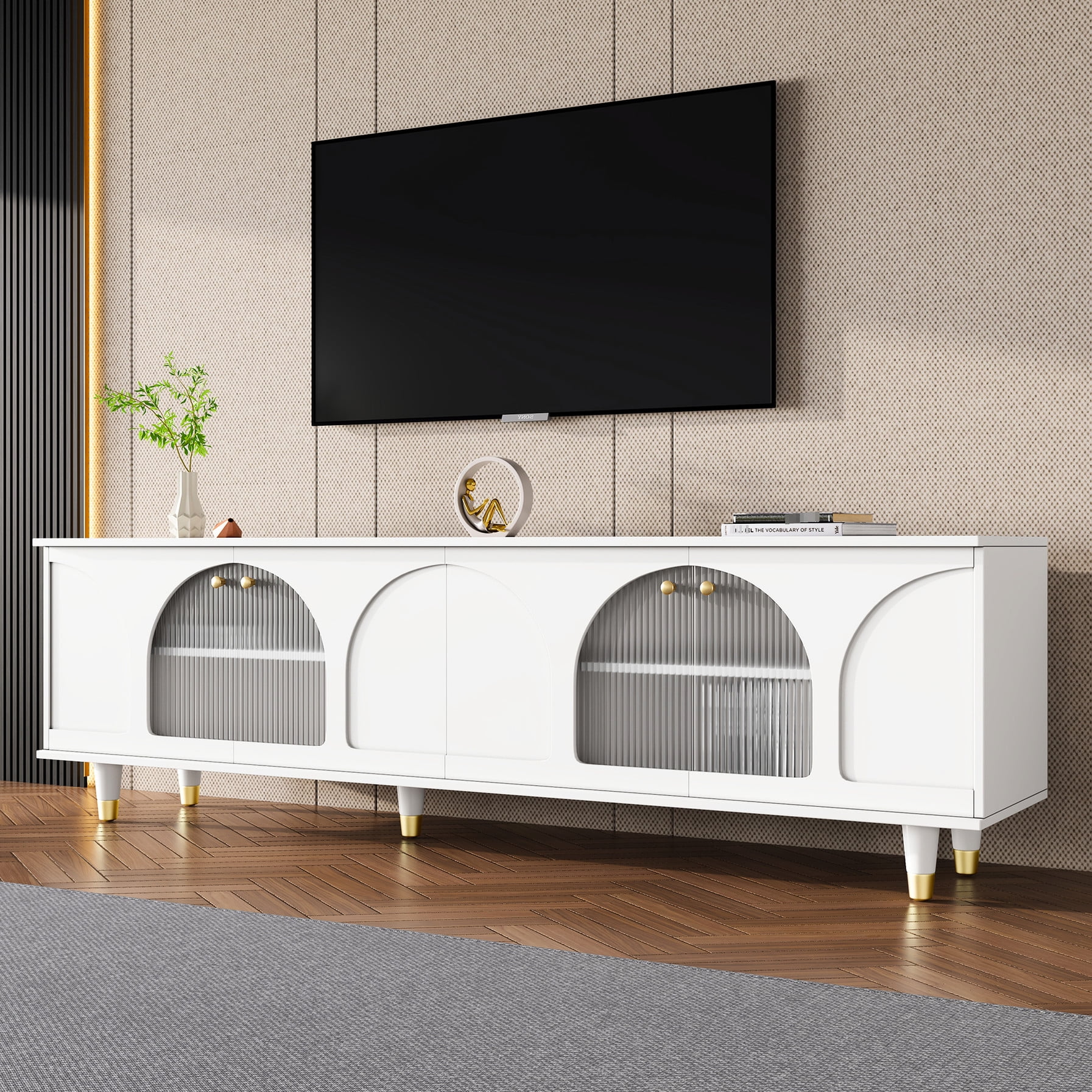 Contemporary TV Stand - Fluted Glass Transparency - Living Room for 70 ...