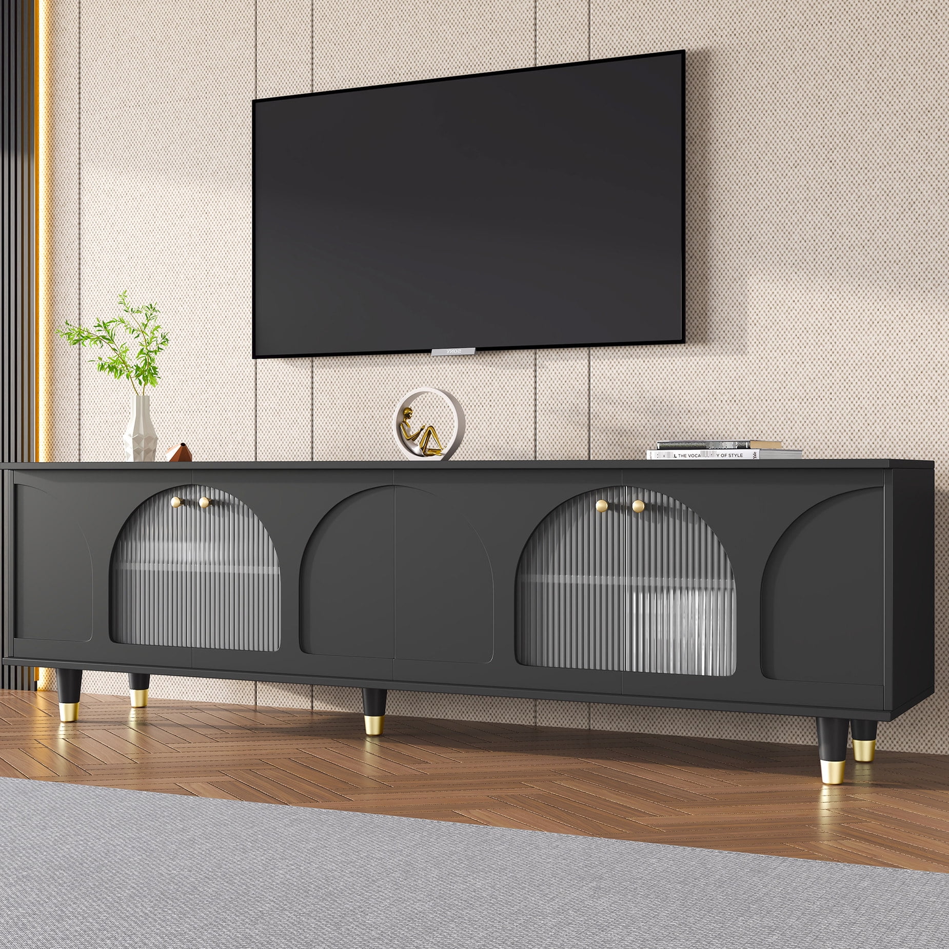 Contemporary TV Stand | In Primary Living Space, Unique Legs and Golden ...