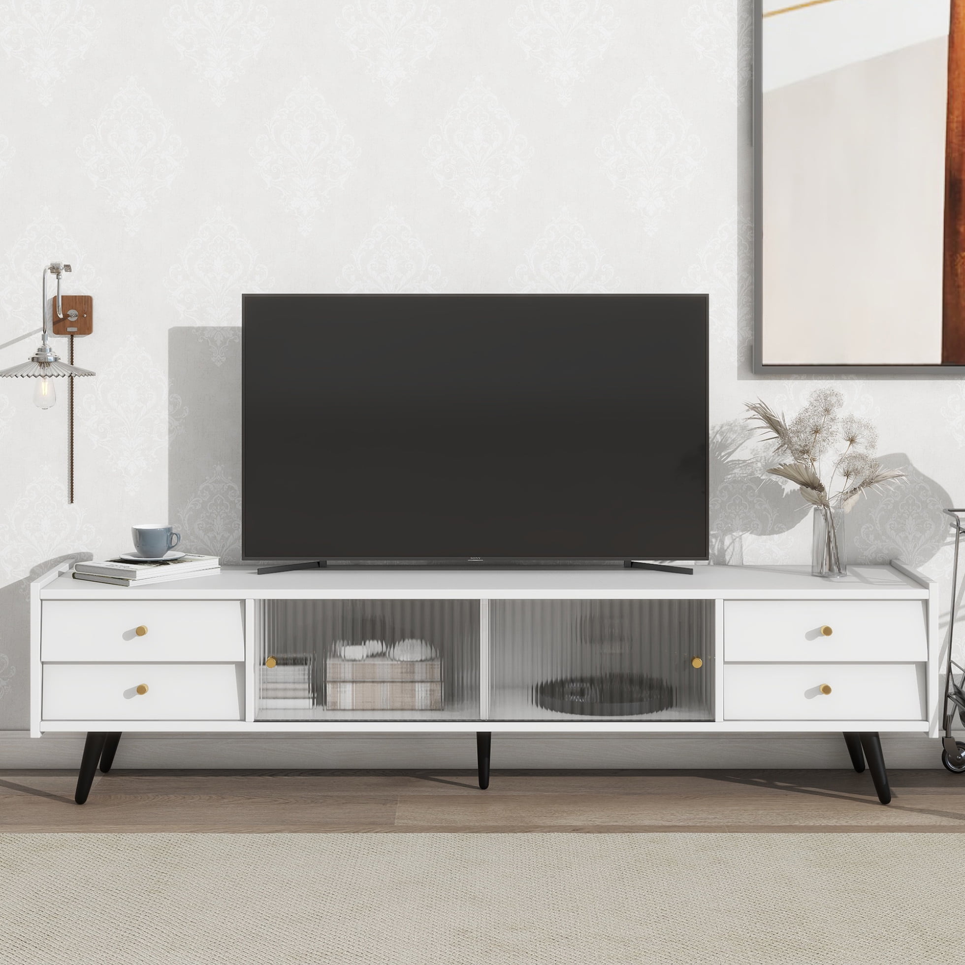 Contemporary TV Stand for TVs Up to 70", Chic TV Cabinet with Sliding ...