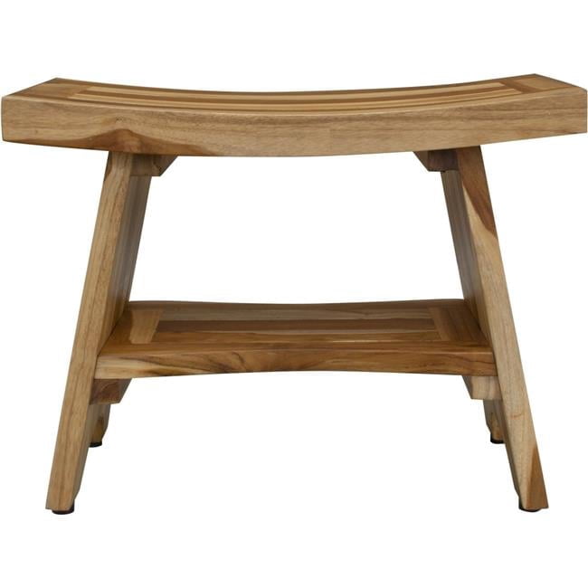 Contemporary Teak Shower Bench with Shelf in Natural Finish - Walmart.com