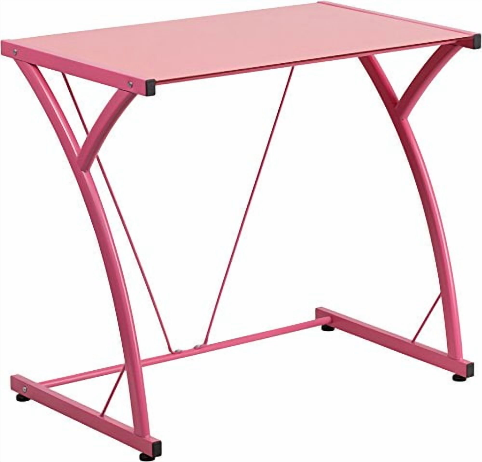 Contemporary Tempered Pink Glass Computer Desk with Matching Frame ...
