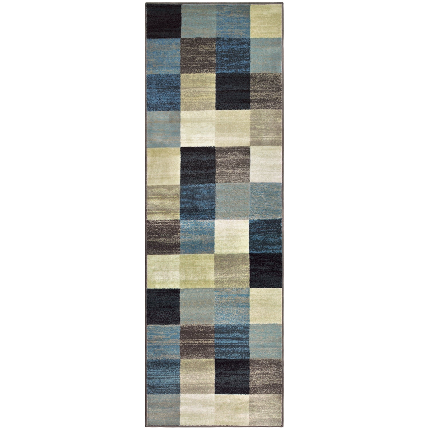 Contemporary Tile Plush Polypropylene Indoor Runner Rug, 2'7" x 8 ...