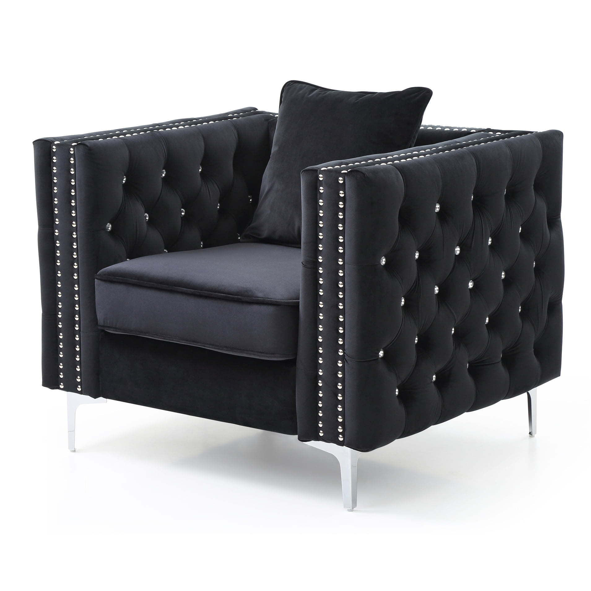 Contemporary Track Arm Chair In Black Velvet Upholstery - 30" H X 40" W ...