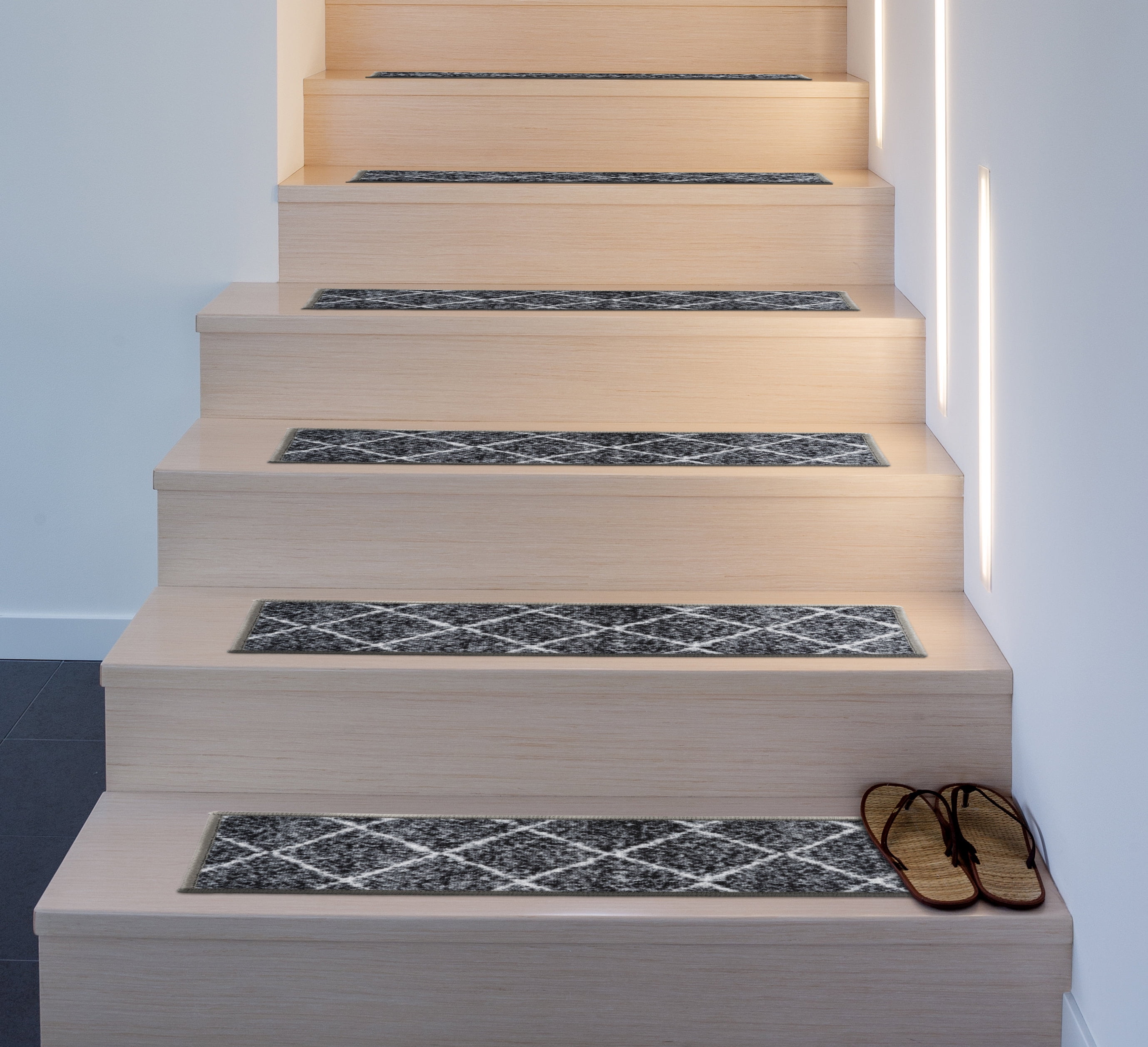 Contemporary Trellis Non-Slip Stair Treads (Set of 4) 8.6" x 26" Gray ...