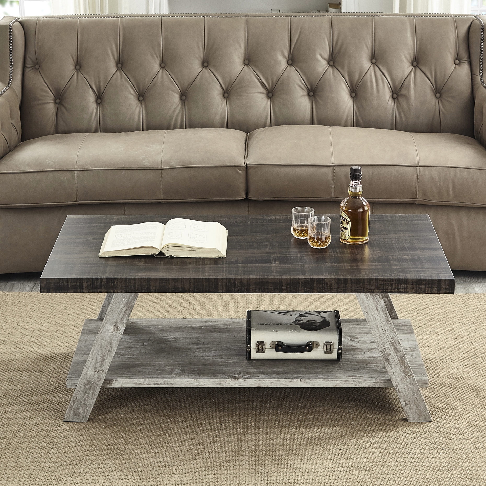 Contemporary Two-Tone Table | Overextended Surface & Storage Shelf ...