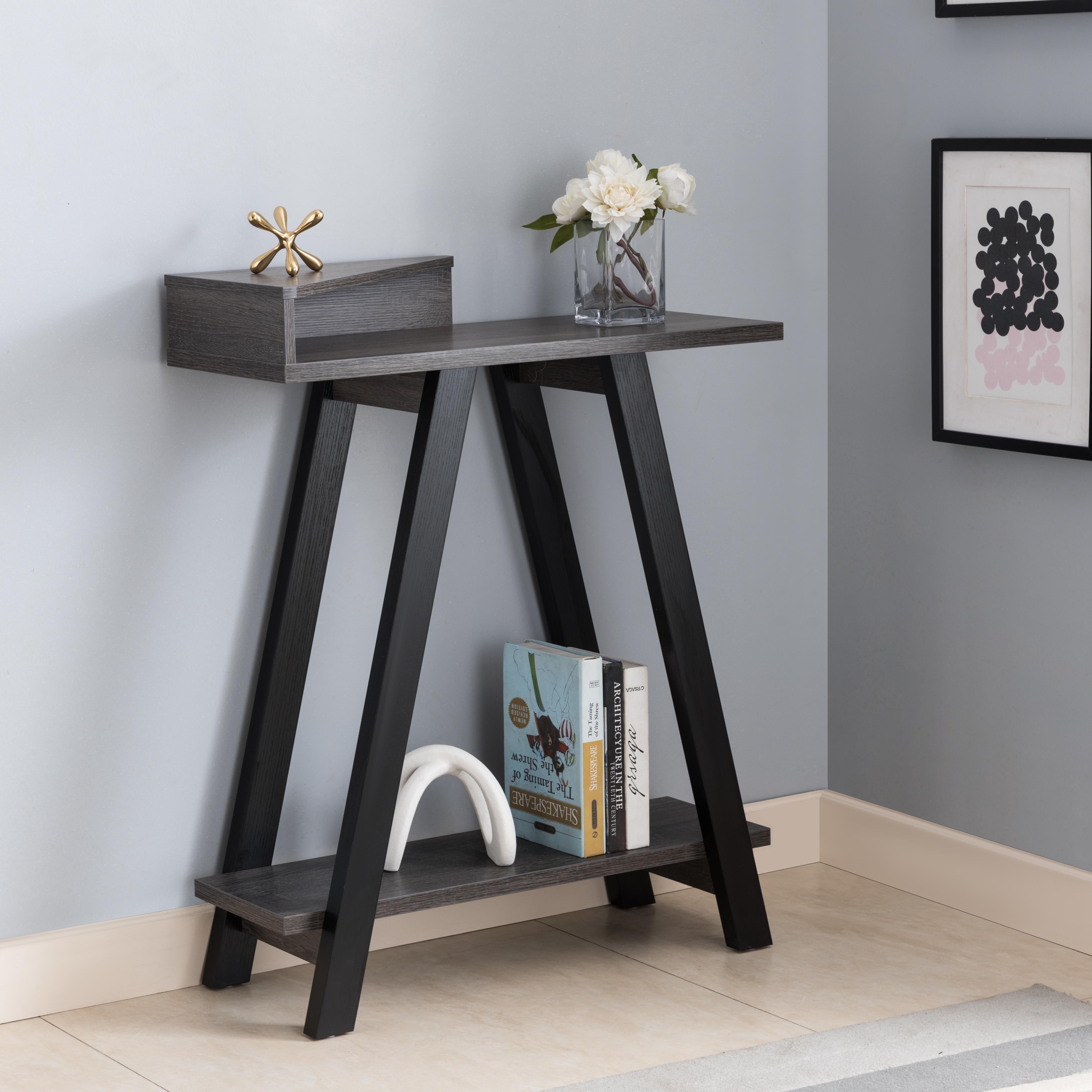 Contemporary Two-Toned Console Table with Shelves - Black & Grey ...