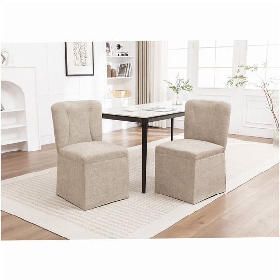 Contemporary Upholstered Dining Chairs Set of 2 in Brown Linen, Armless ...