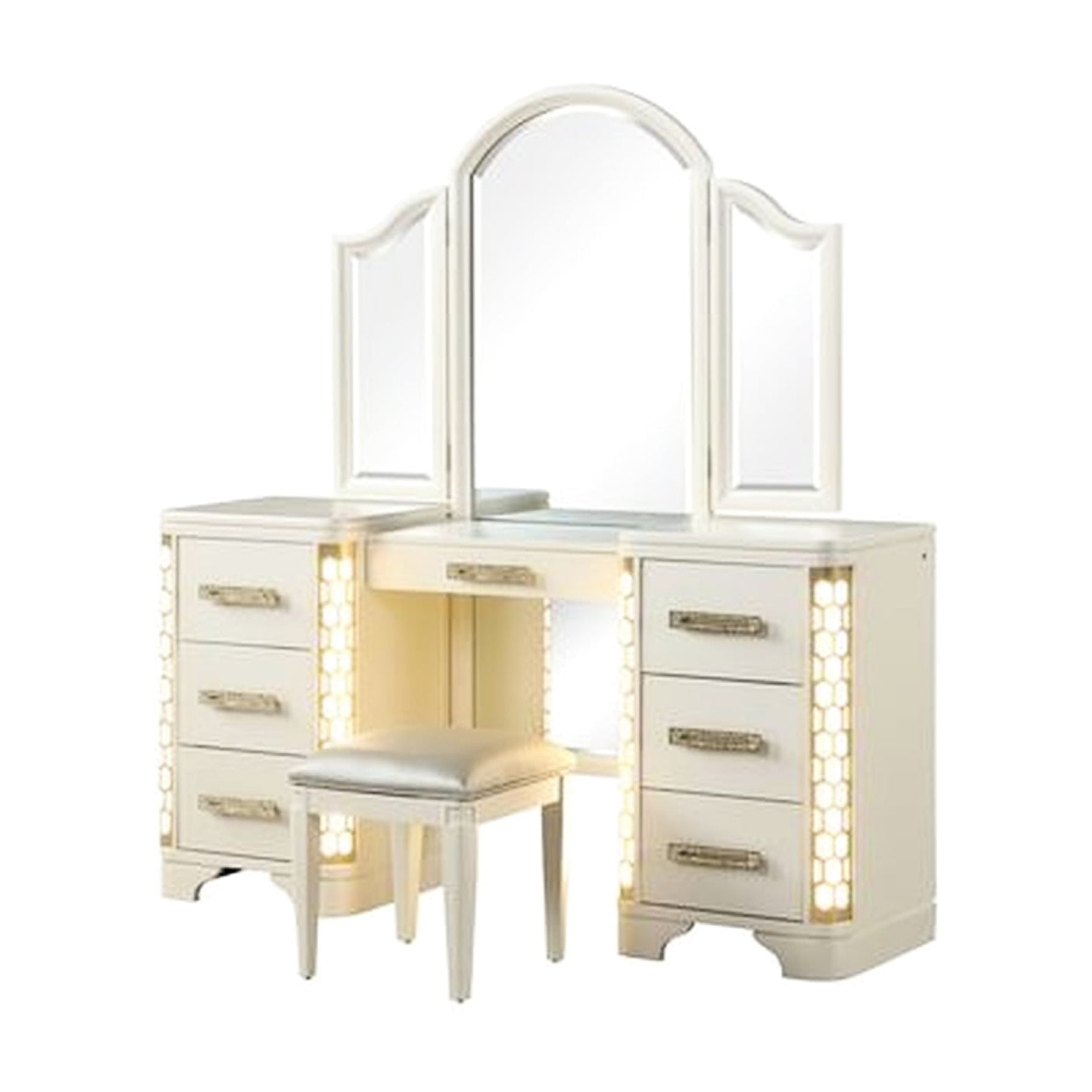 Contemporary Vanity - Beige Color and LED Lights - Bedroom Decorative ...