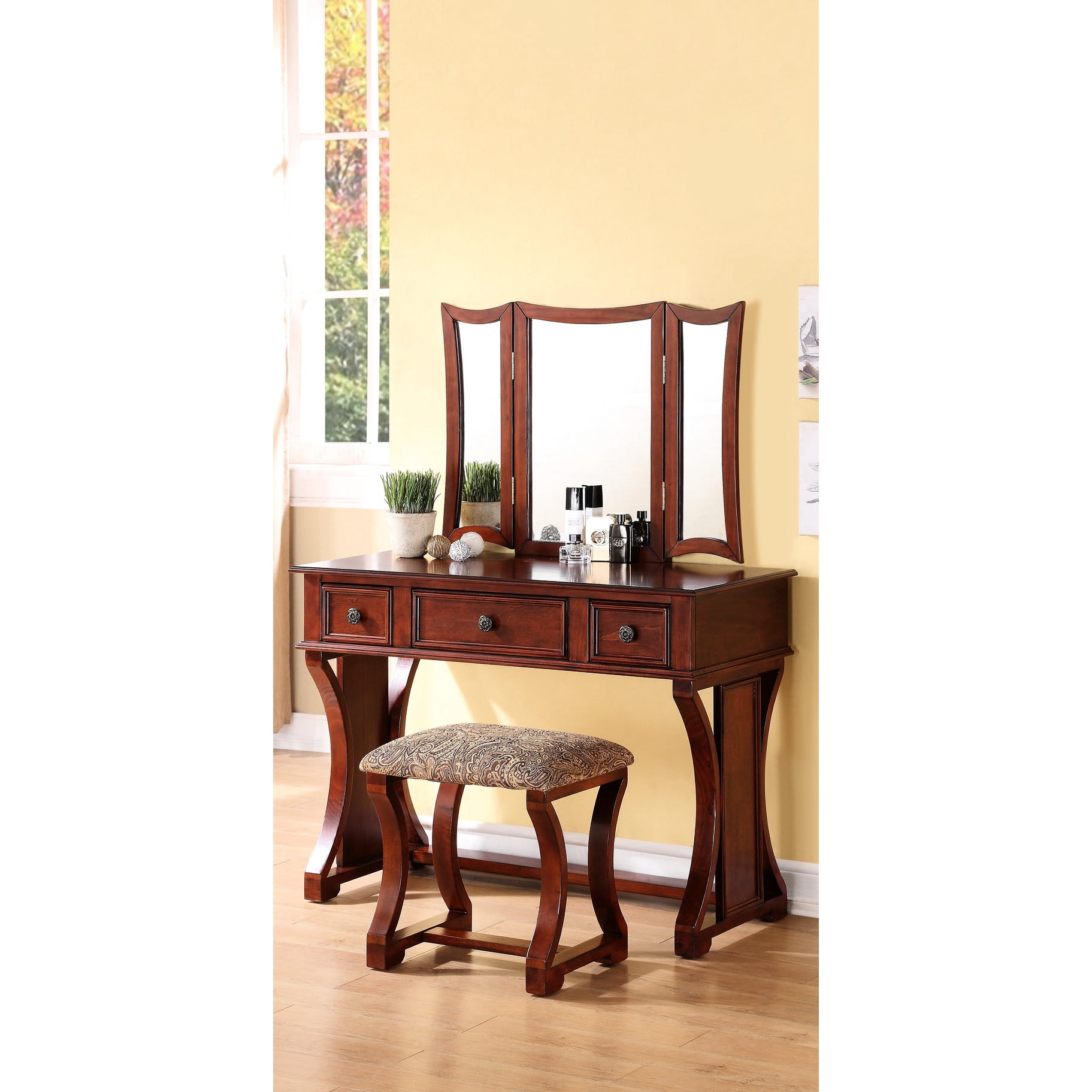 Contemporary Vanity with Stool | Ideal for Bedroom Use | Pine Frame and ...