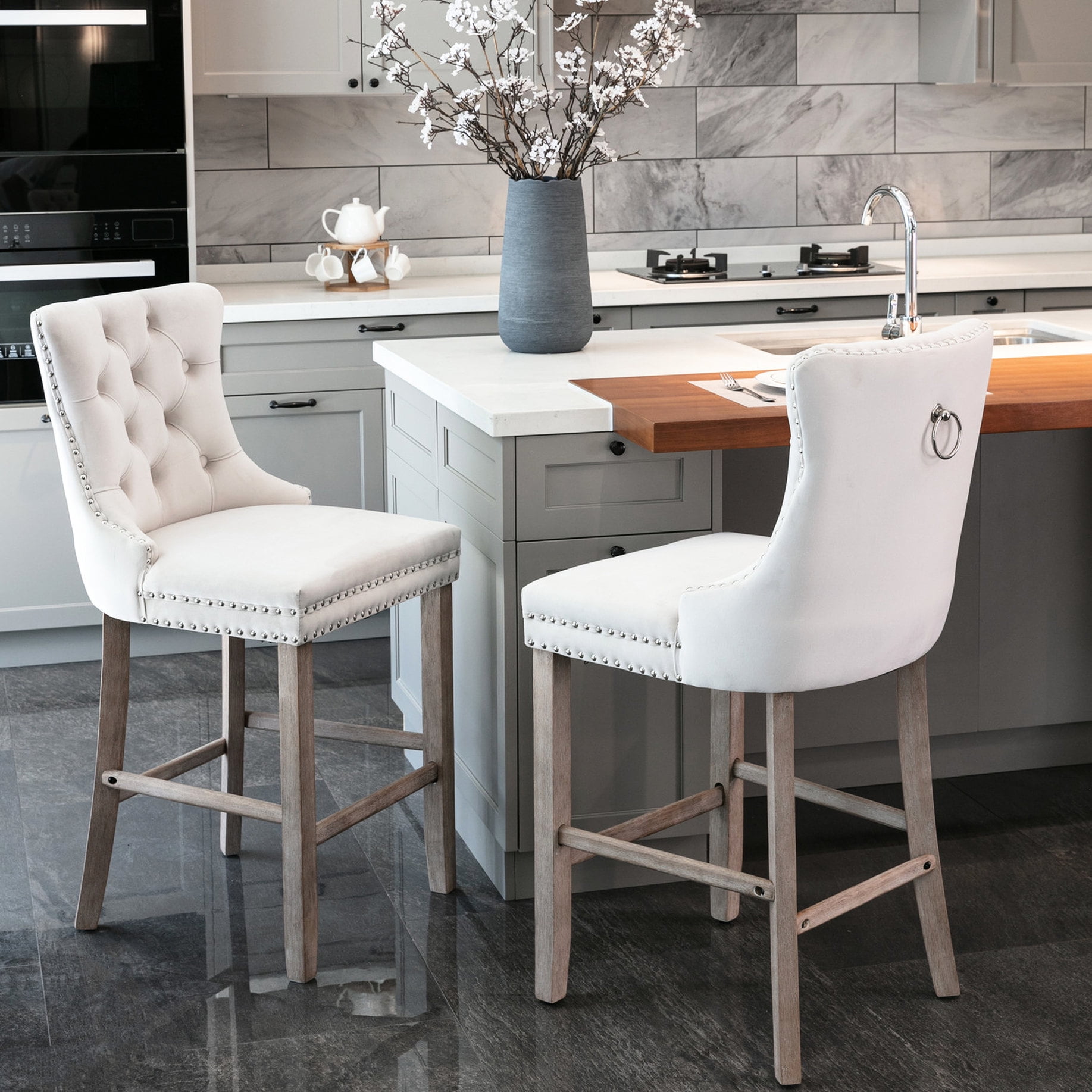 Contemporary Velvet - Button Tufted & Decorative Rivets - Dining Room ...
