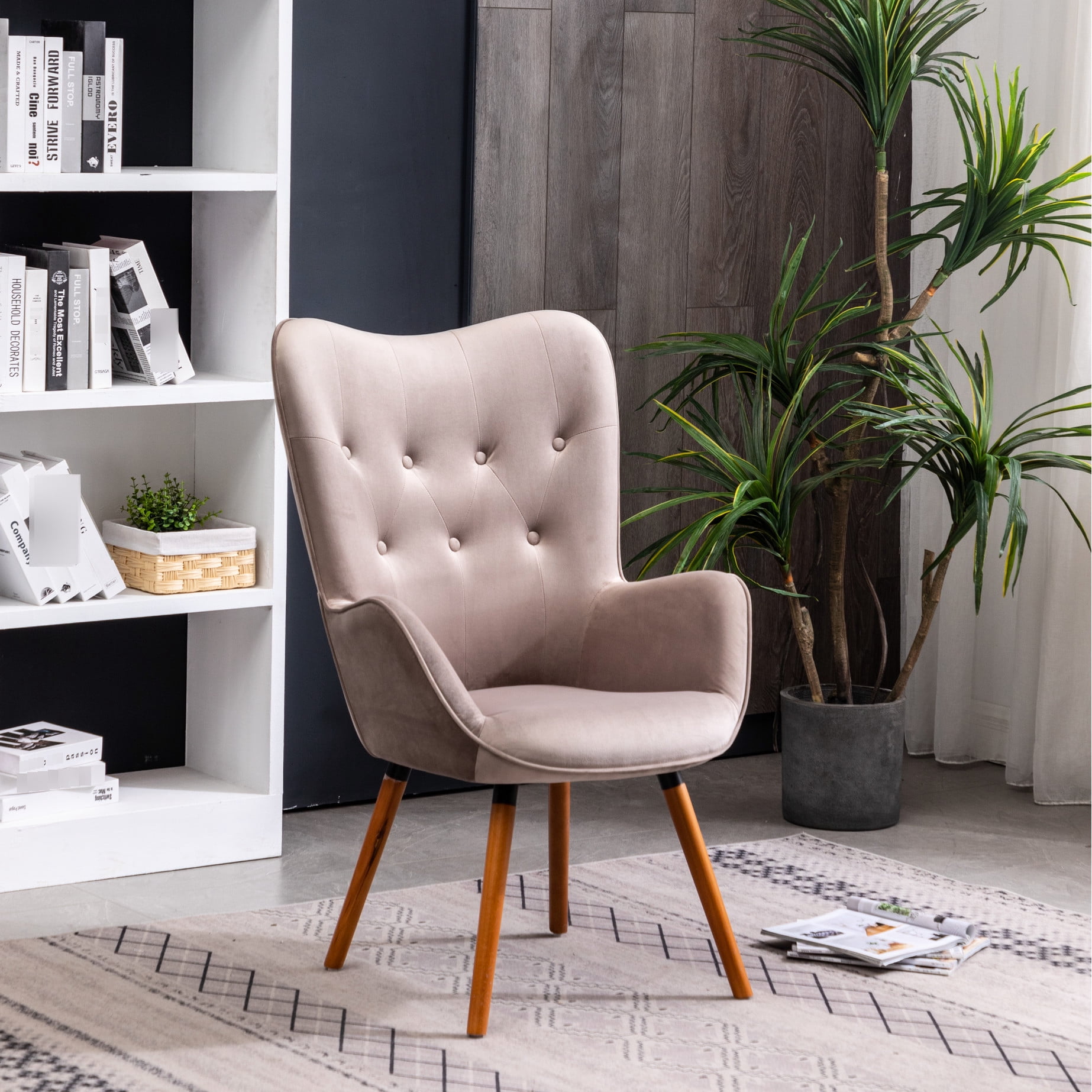 Contemporary Velvet Chair In Darkest Chocolate Brown - Back, Solid Wood ...