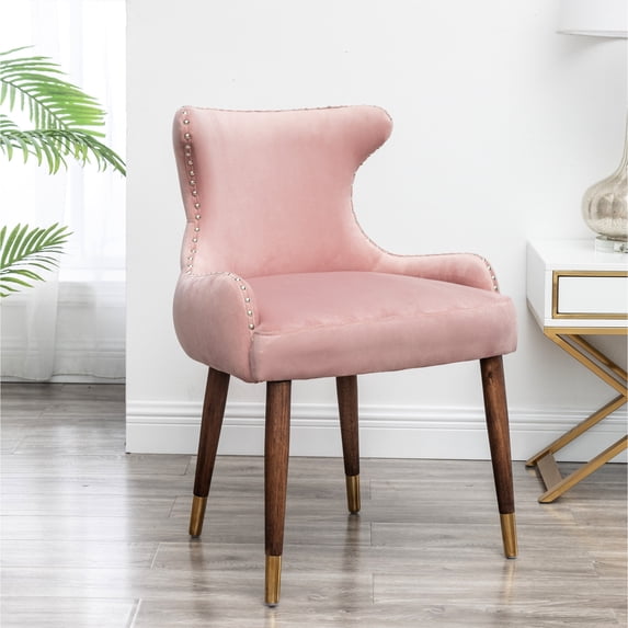 Contemporary Velvet Pink Accent Chair | Narrow Legs with Black Finish ...
