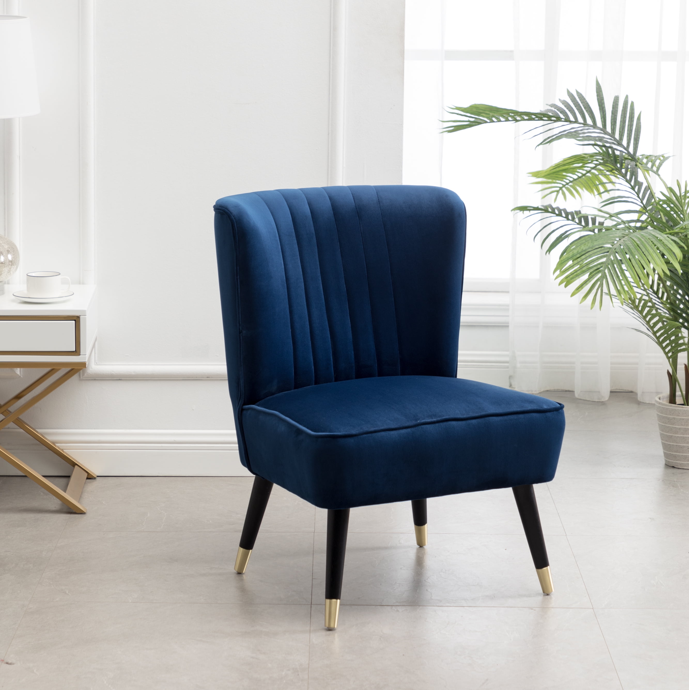 Contemporary Velvet Upholstered Accent Chair Blue