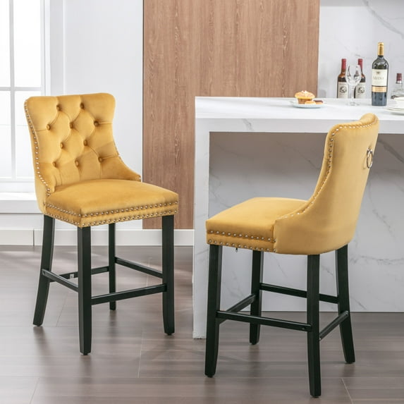 Contemporary Velvet Upholstered Barstools with Button Tufted Decoration ...