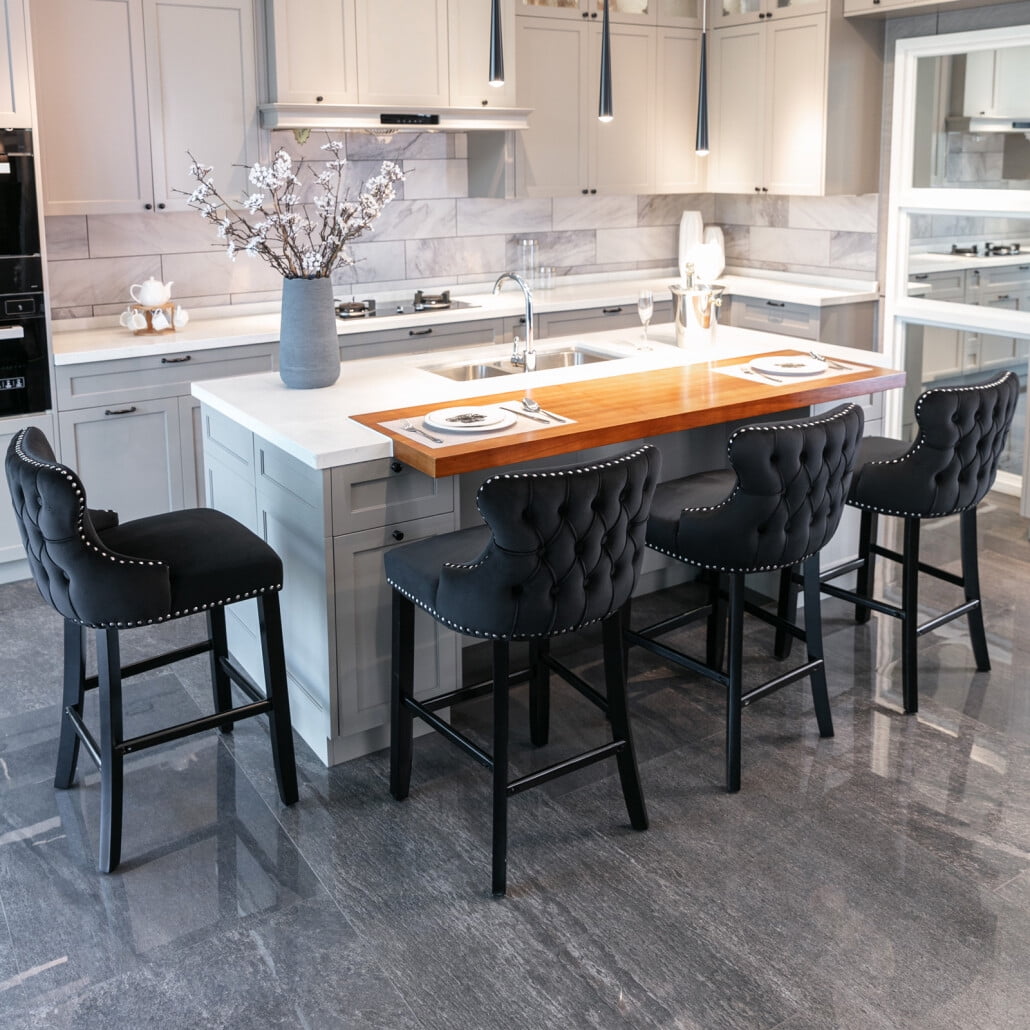 Contemporary Velvet Upholstered Counter Height Bar Stools Set of 4 with ...