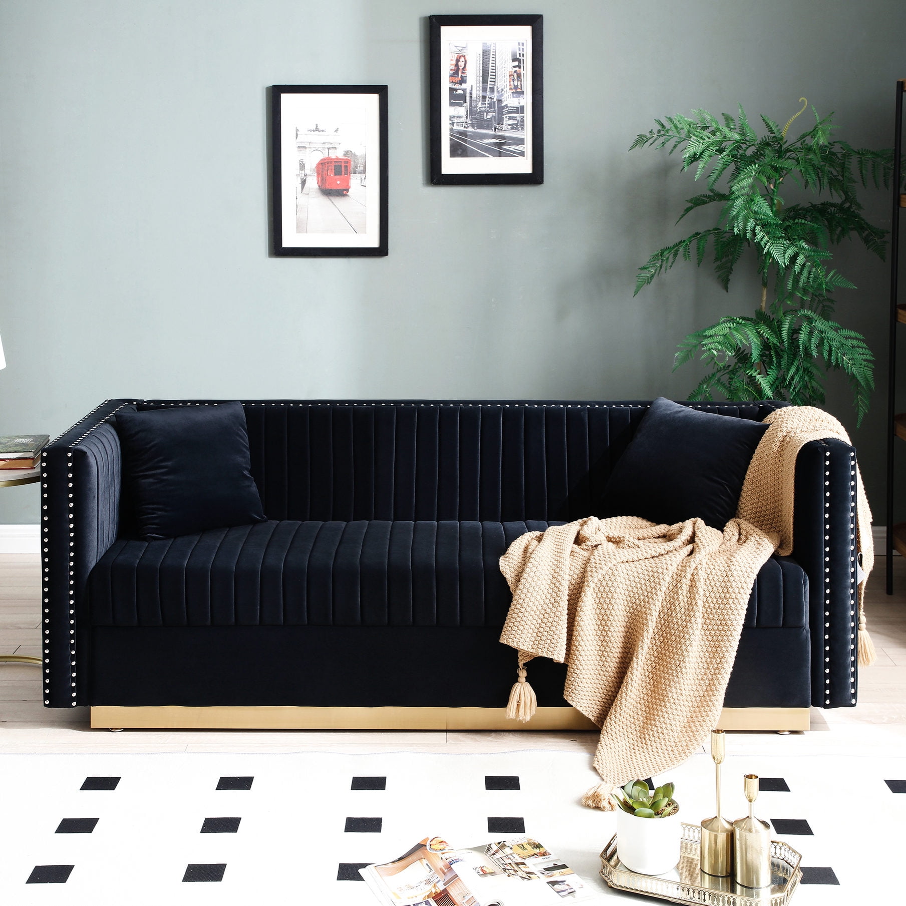 Contemporary Vertical Channel Tufted Sofa, Soft Velvet - Create a ...