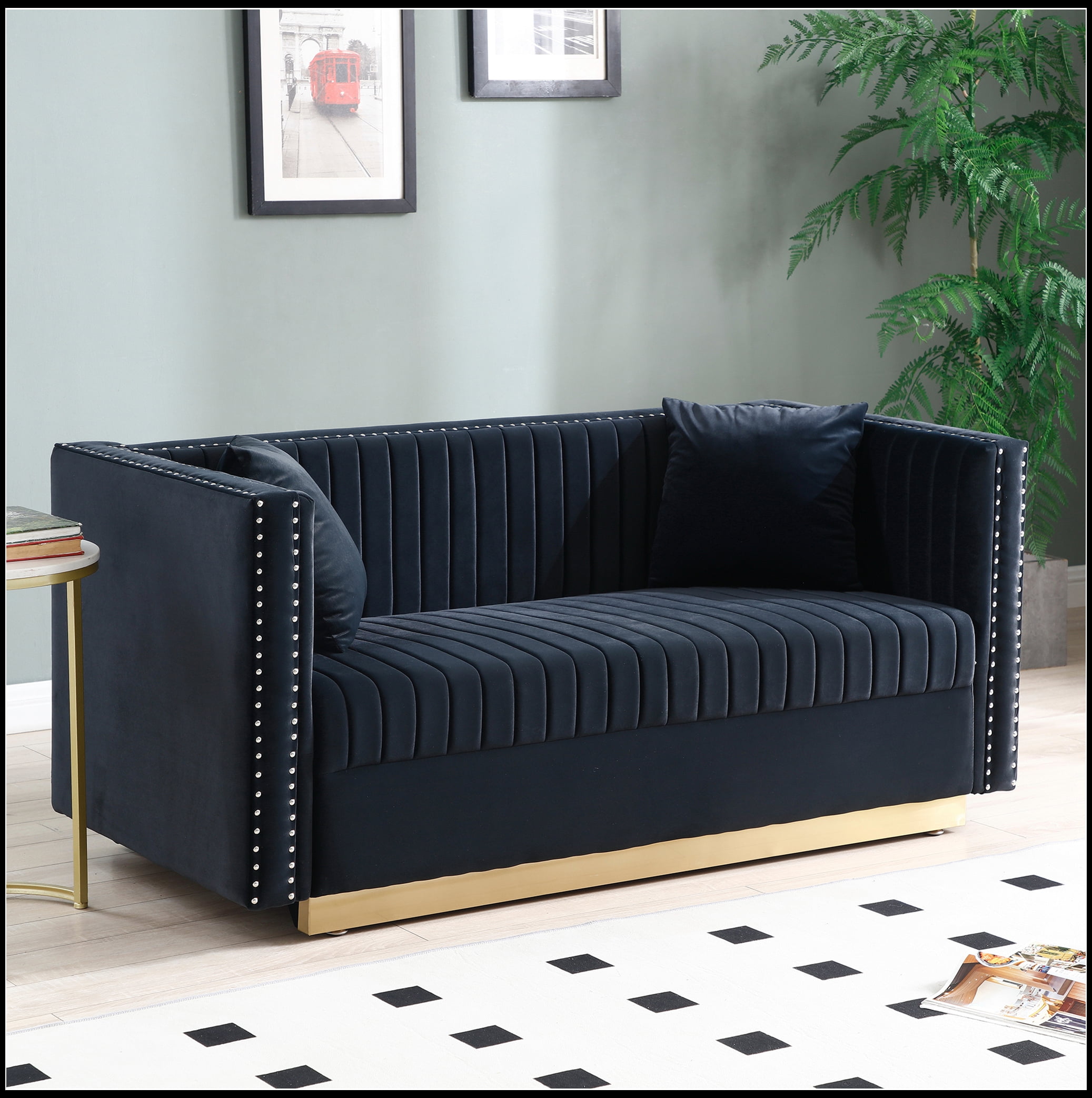 Contemporary Vertical Channel Tufted Velvet Sofa Loveseat Modern ...
